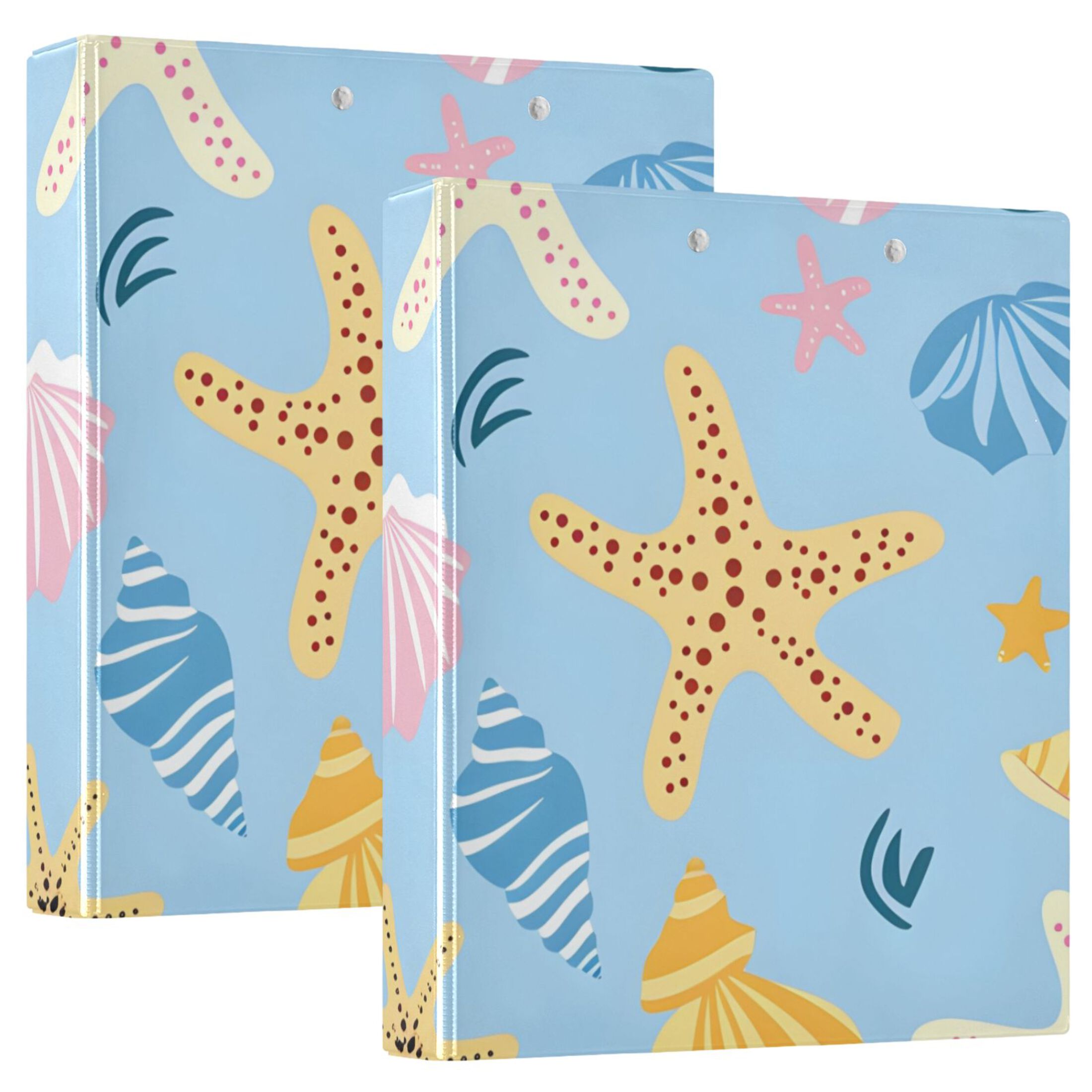 Hand Painted Colorful Sea Shells Starfishes Round Ring Binder 3 Rings 1 ...