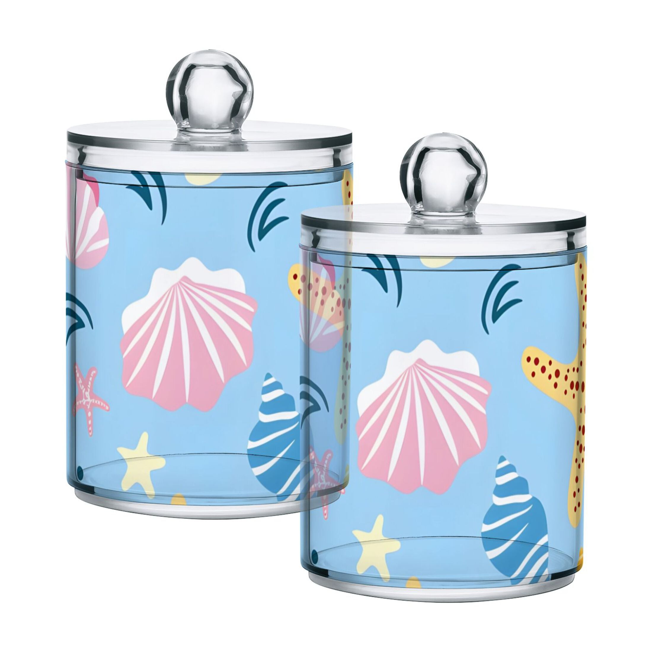 Hand Painted Colorful Sea Shells Starfishes Translucent Plastic Cans ...