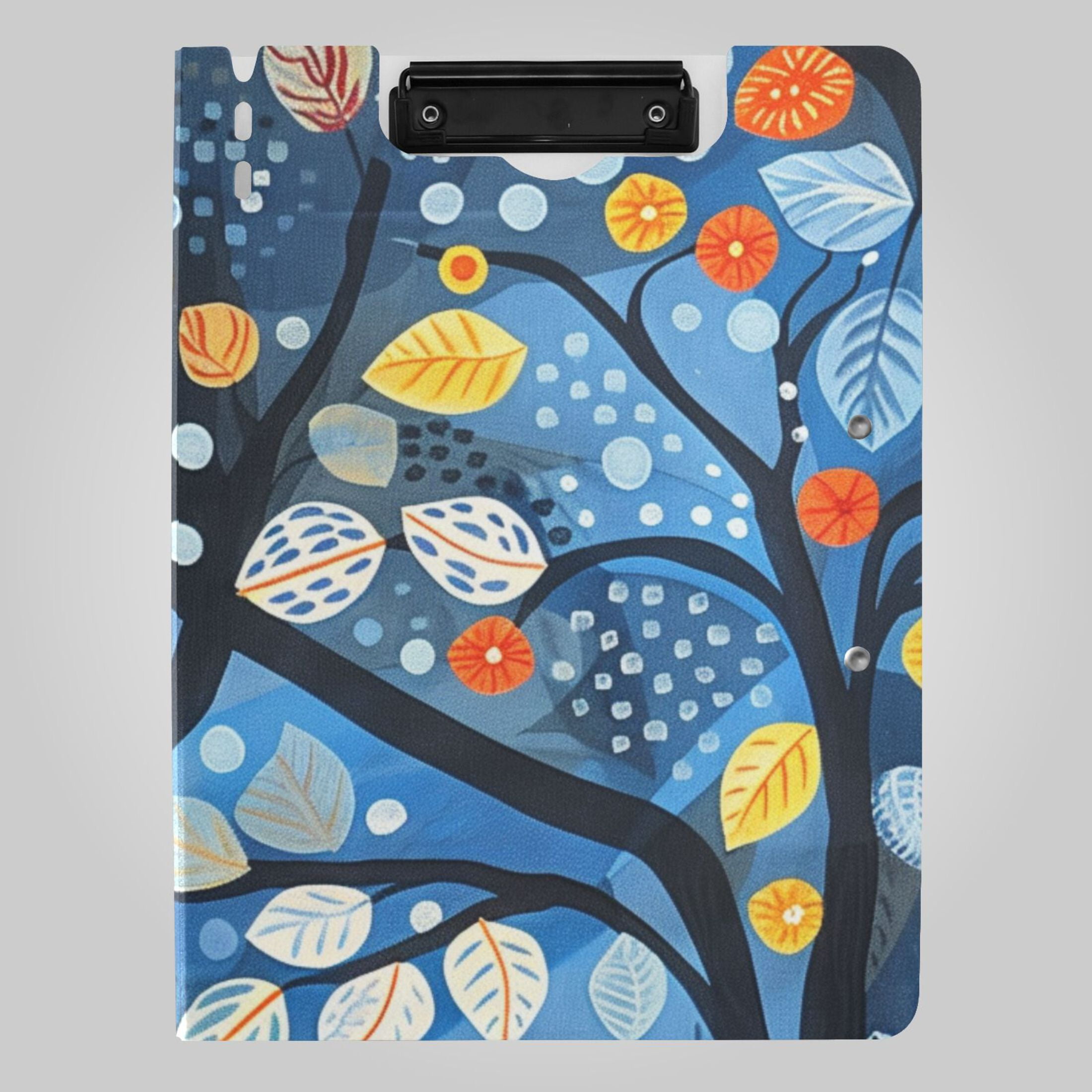 Hand Painted Colorful Trees Foldable Binder Folder Clipboard with Pen Slot Double Clips A4 Size ...