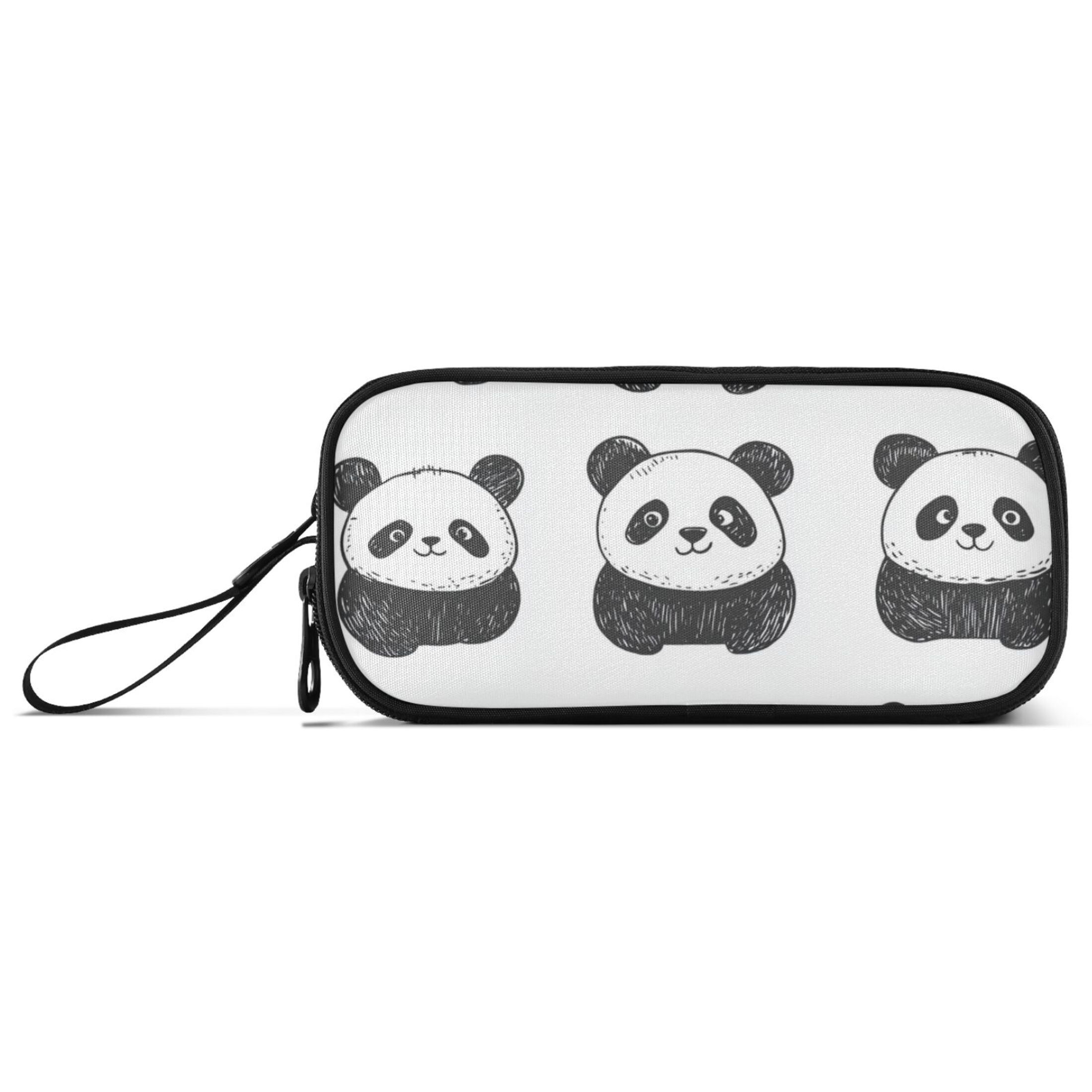 Hand Painted Cute Panda Faces Pencil Case Stationary Holder Pen Bag ...