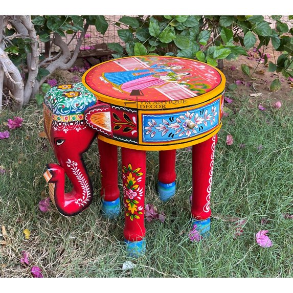 Hand-Painted Elephant Shaped Wooden Side Table - Walmart.com