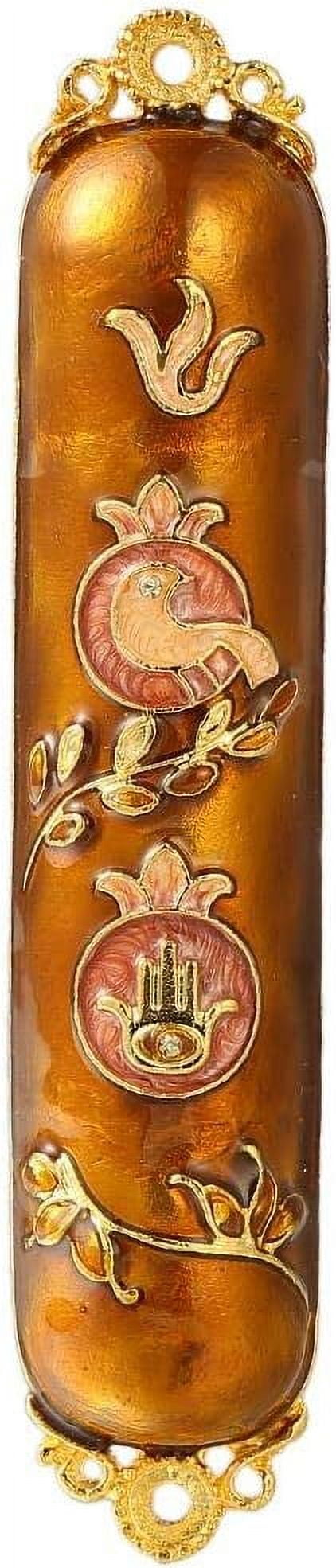 Hand Painted Enamel Mezuzah Embellished with a Dove and Hamsa Design ...