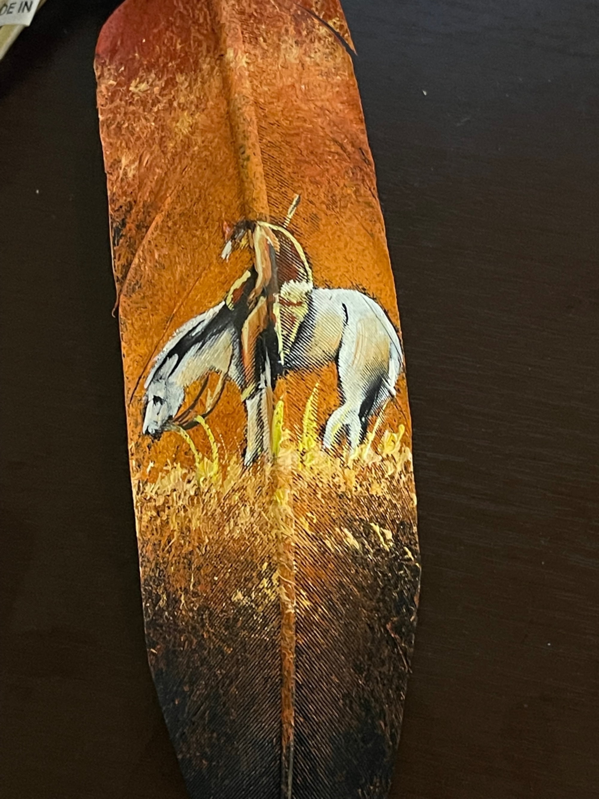 Hand Painted Feather with End of The Trail Oil Painting Southwest ...