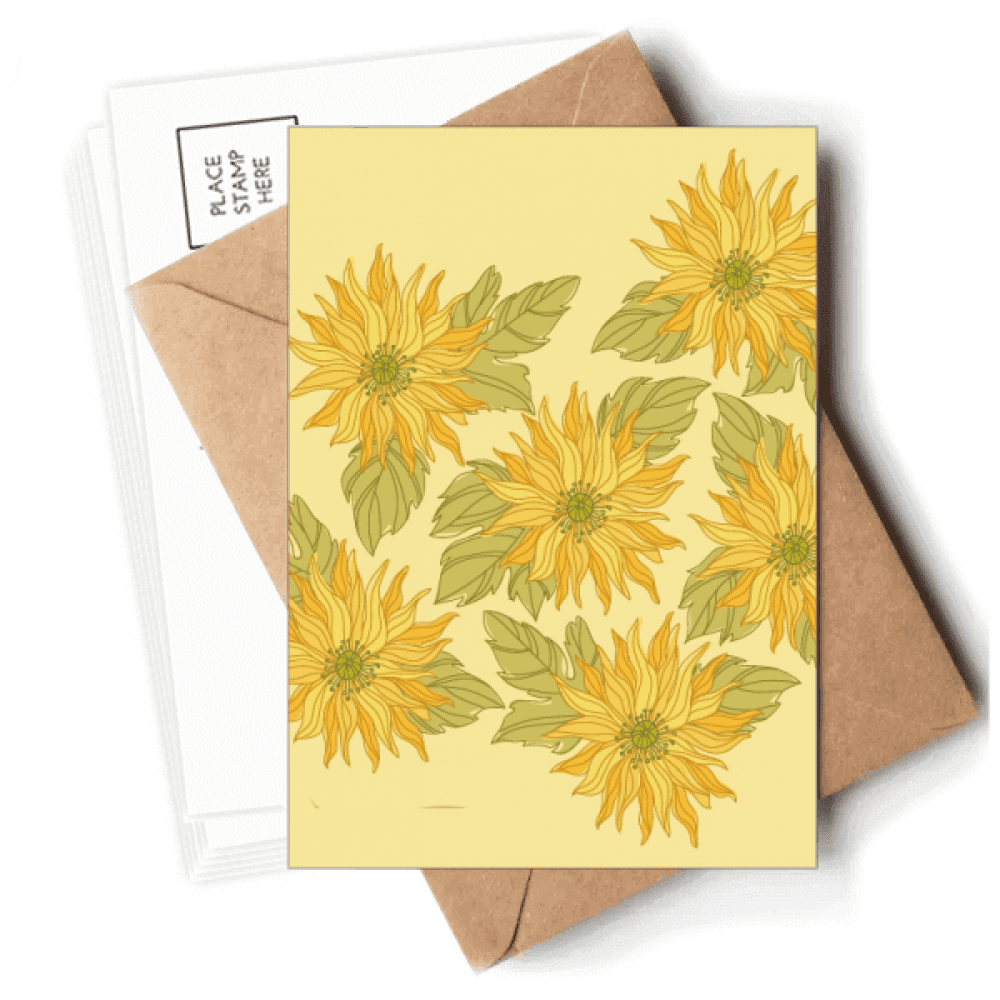 Hand Painted Flower Sunflower Greenery Postcards Envelopes Blank Note ...