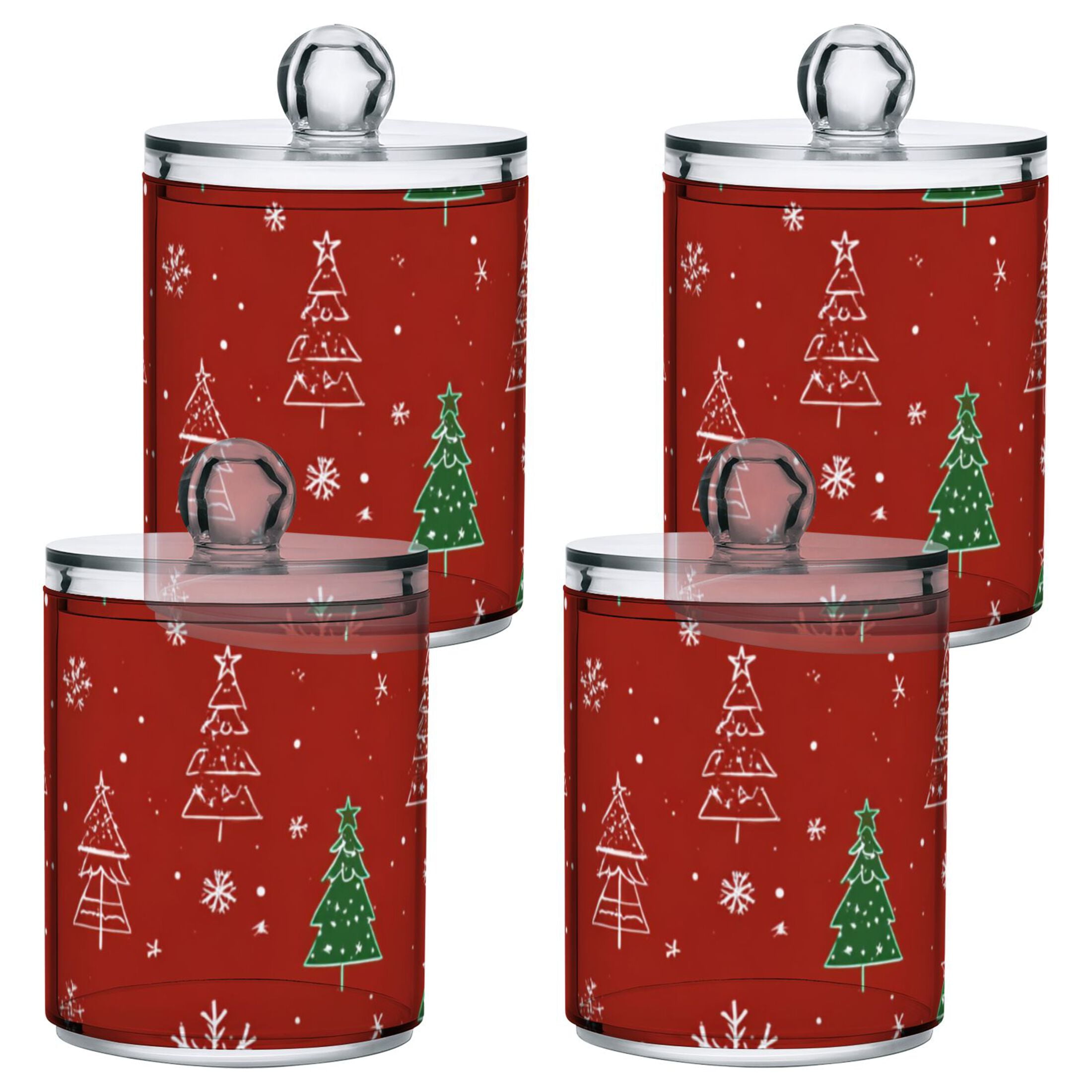 Hand Painted Green White Christmas Trees Snow Translucent Plastic Cans ...