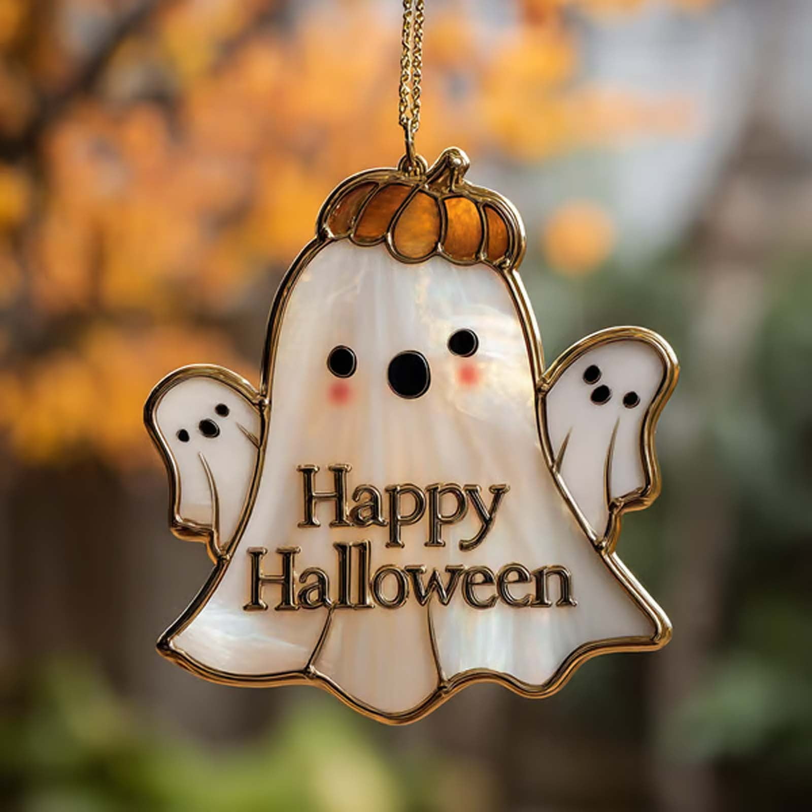 Hand-Painted Halloween Glass Ornament - Stained Gothic Window Decor ...