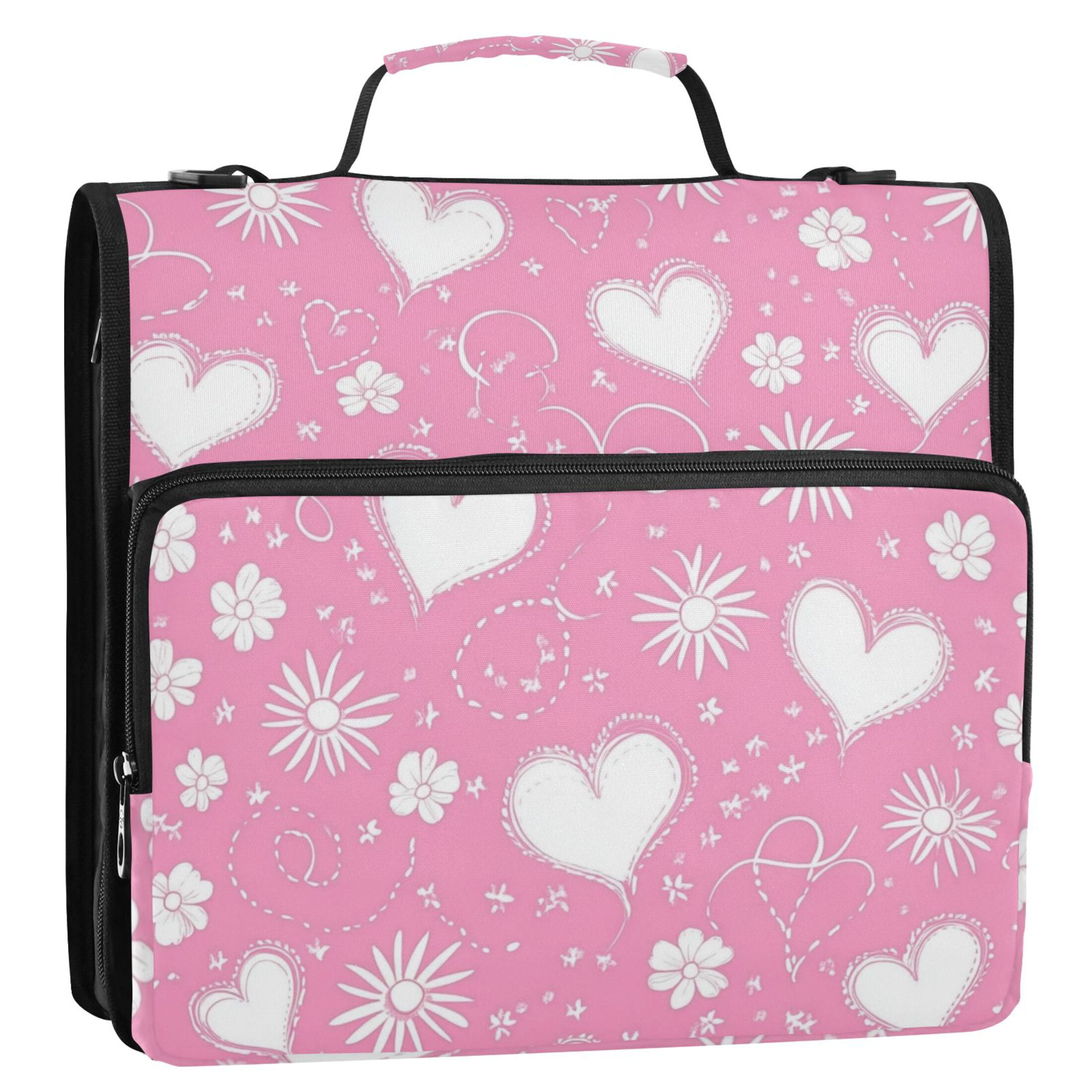 Hand Painted Hearts Flowers Lines Valentine Binder Bag with Shoulder ...