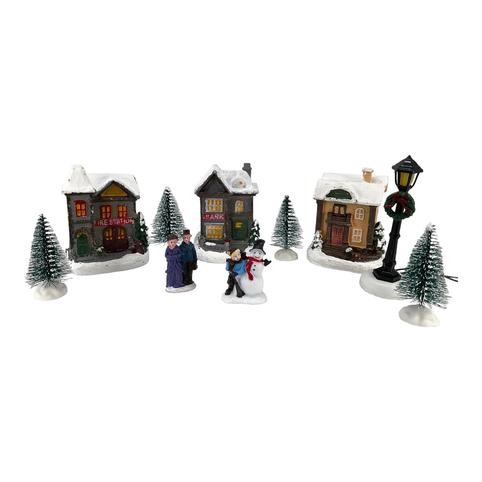 Hand Painted LED Lighted Christmas Village Set with Family, Buildings ...