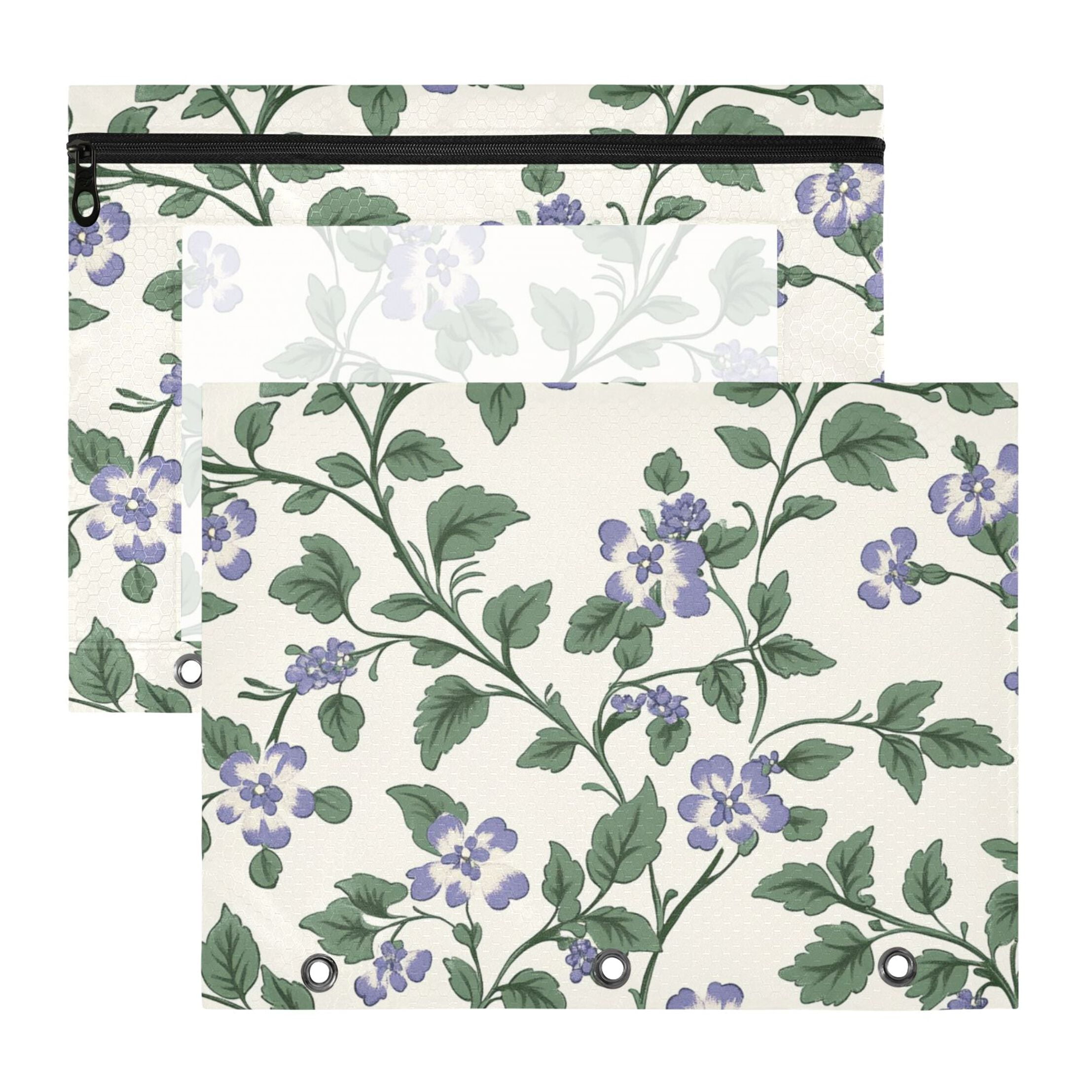 Hand Painted Lavender Flowers 3-Ring Binder Pouches A4 Size Zipper ...