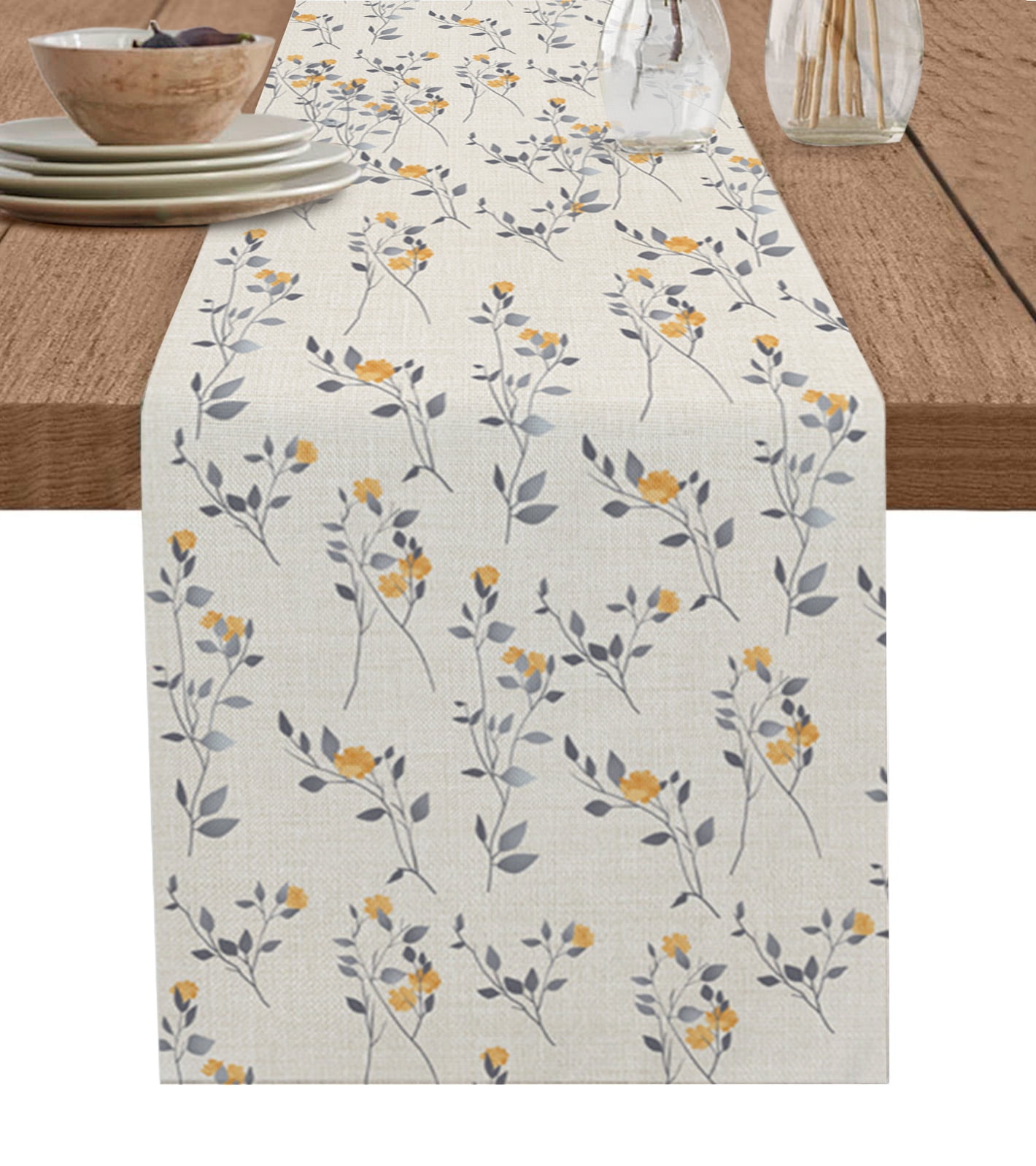 Hand-Painted Leaf Plant Yellow Table Runner ration Home r Dinner Table ...