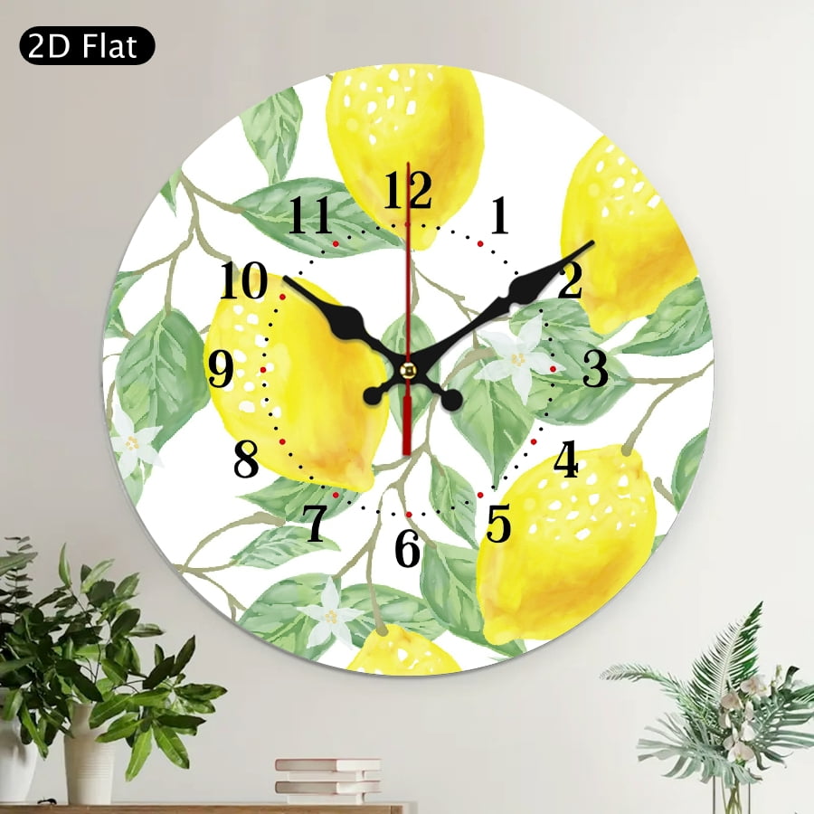 Hand Painted Lemon and Flowers Wall Clock Silent Non Ticking Wall ...