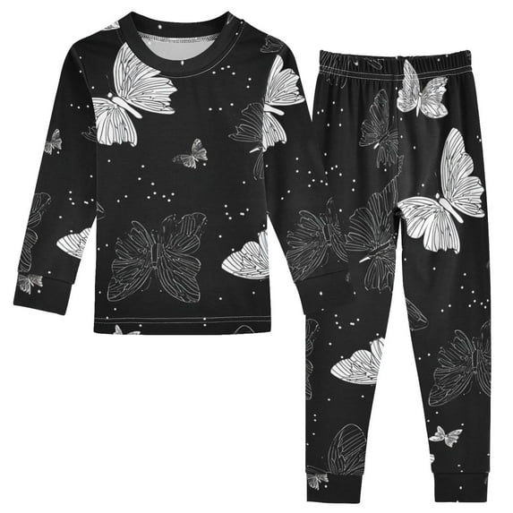 Hand Painted Line Art Butterflies Cotton Pajama Set Long Sleeve Top and ...