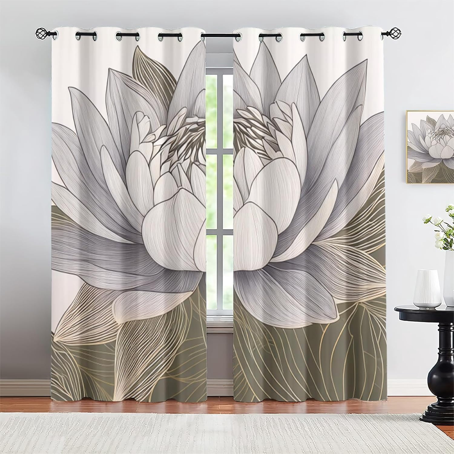 Hand Painted Lotus Art Curtains For Bedroom, Luxury Lotus Line ...