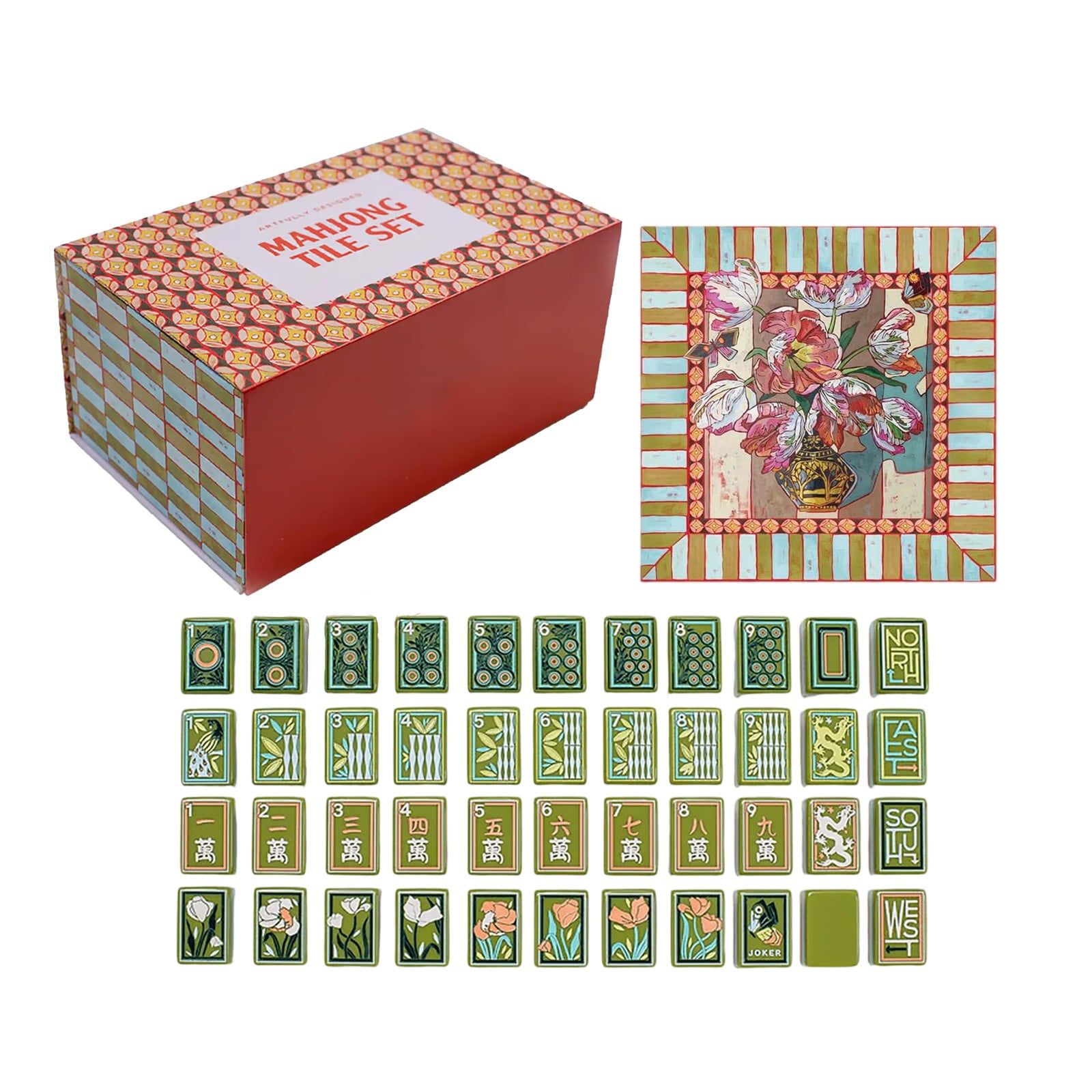 ‌Hand-Painted Mahjong Set with 144 Tiles & Game Mat - Traditional ...