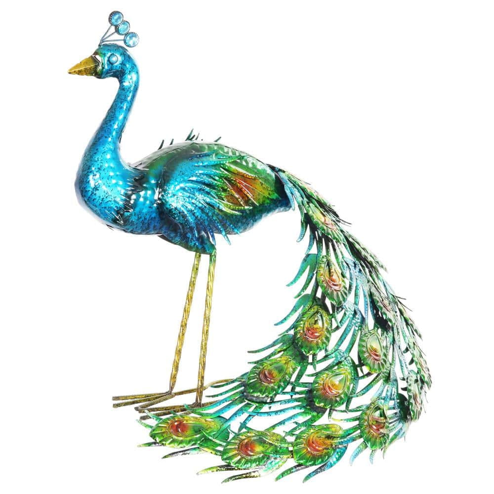 Hand Painted Metal Peacock Garden Statue - Walmart.com