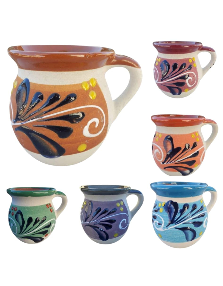 Hand-Painted Mexican clay Mugs, Floral Ceramic Coffee cups, Artisan ...