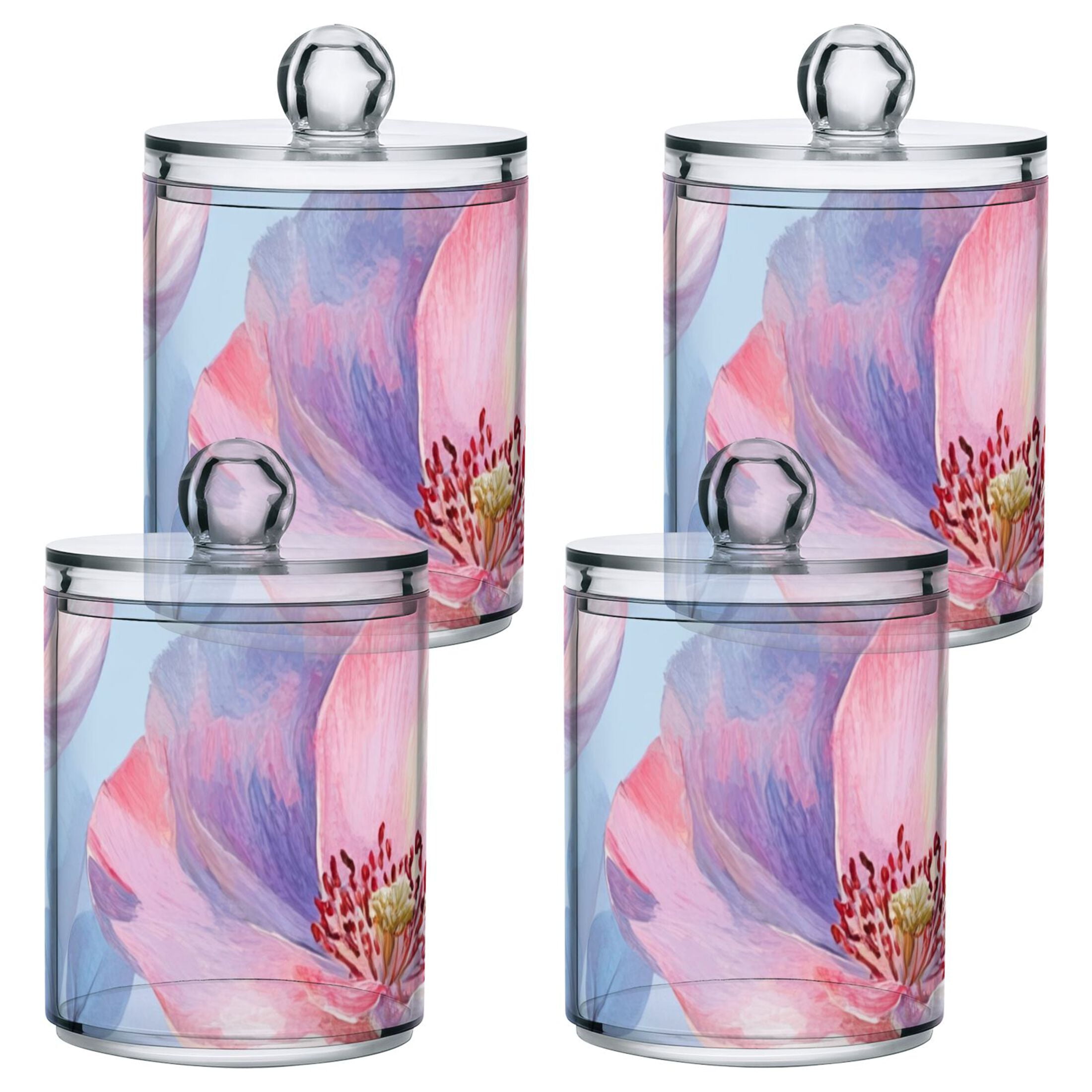 Hand Painted Pink Florals Translucent Plastic Cans Storage Canisters ...