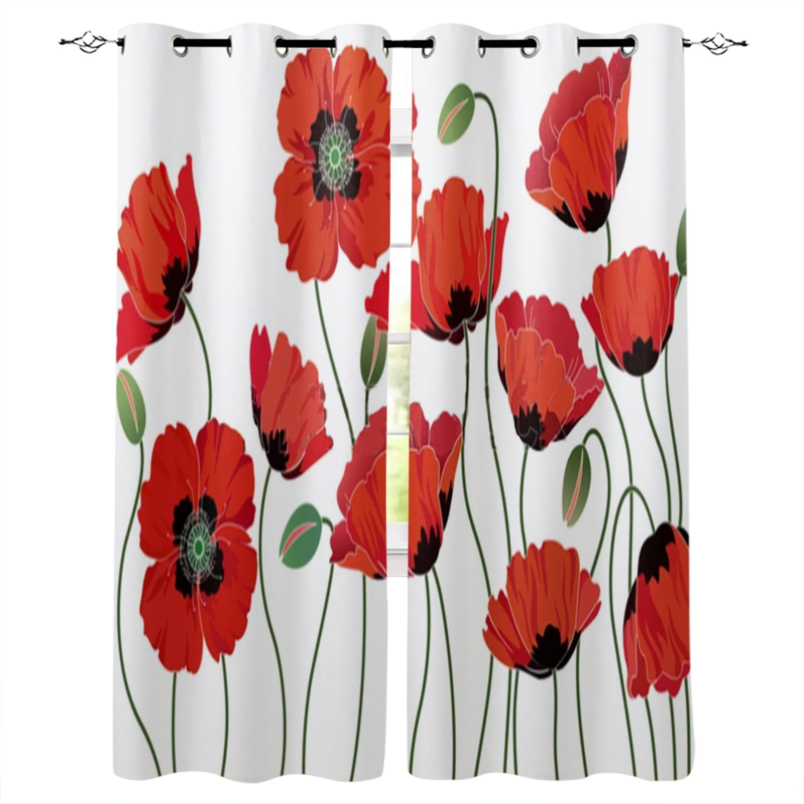 Hand-Painted Poppy Chestnut Flower Window Curtains Living Room Outdoor ...