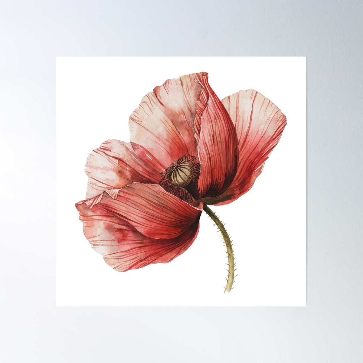 Hand Painted Red Poppy Poster Wall Art, Modern Wall Decor For Living ...