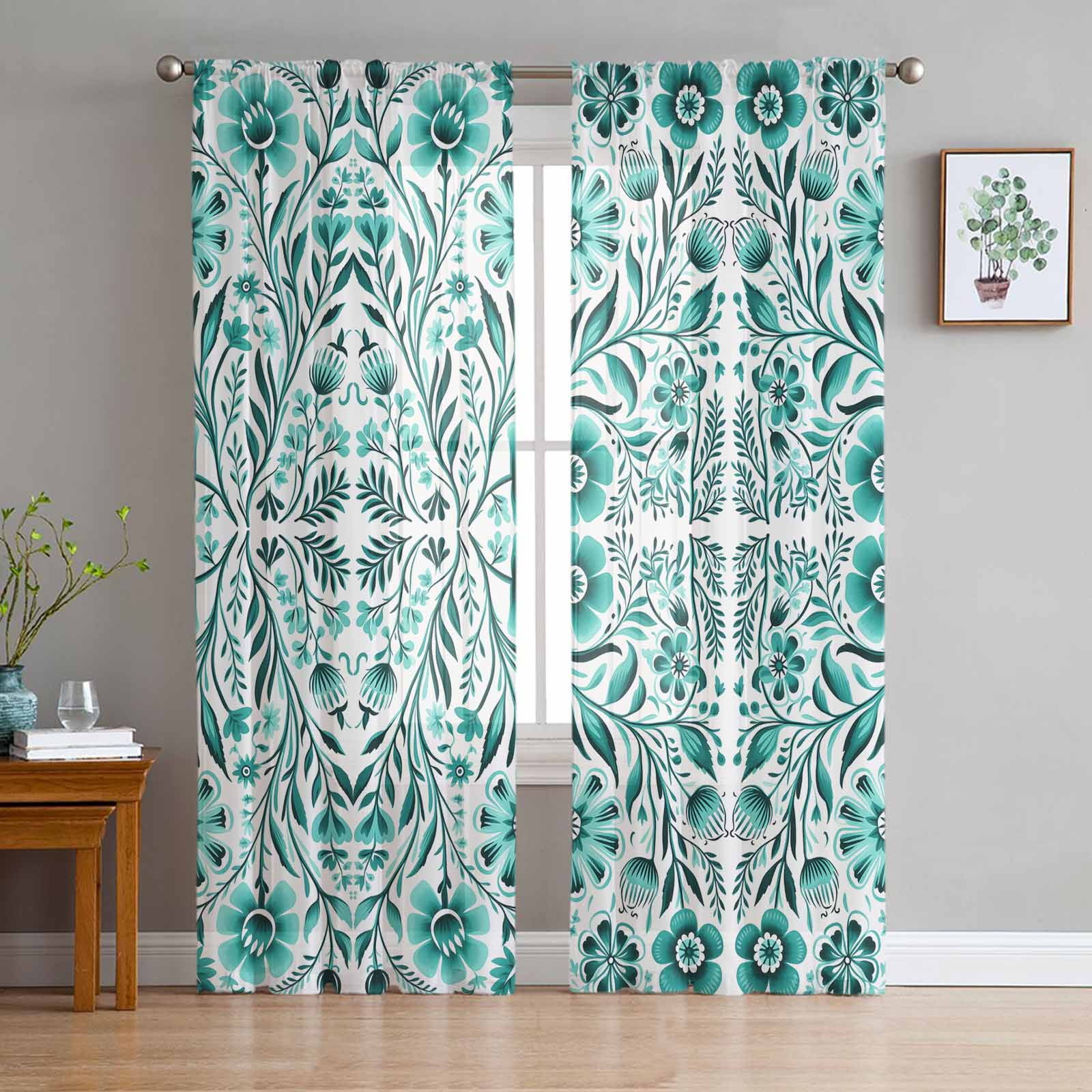 Hand Painted Retro Floral Murals Sheer Tulle Home ration Living Room ...