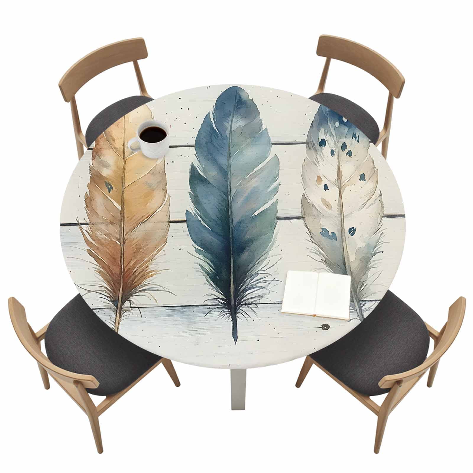 Hand Painted Round Fitted Tablecloth with Elastic Edge Vintage Yellow ...