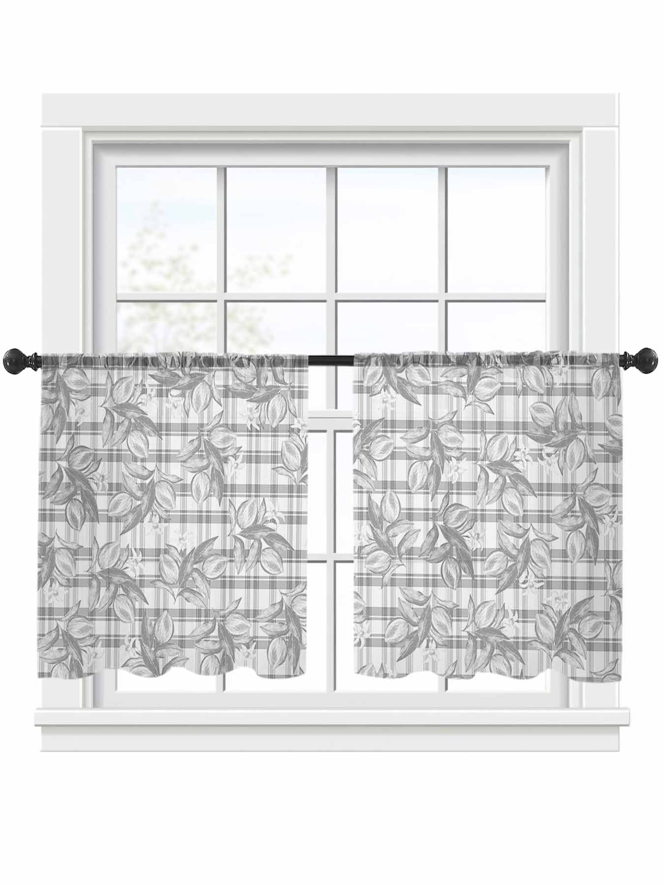 Hand Painted Sheer Curtains 2 Panels Set Summer Lemon Flowers Grey ...
