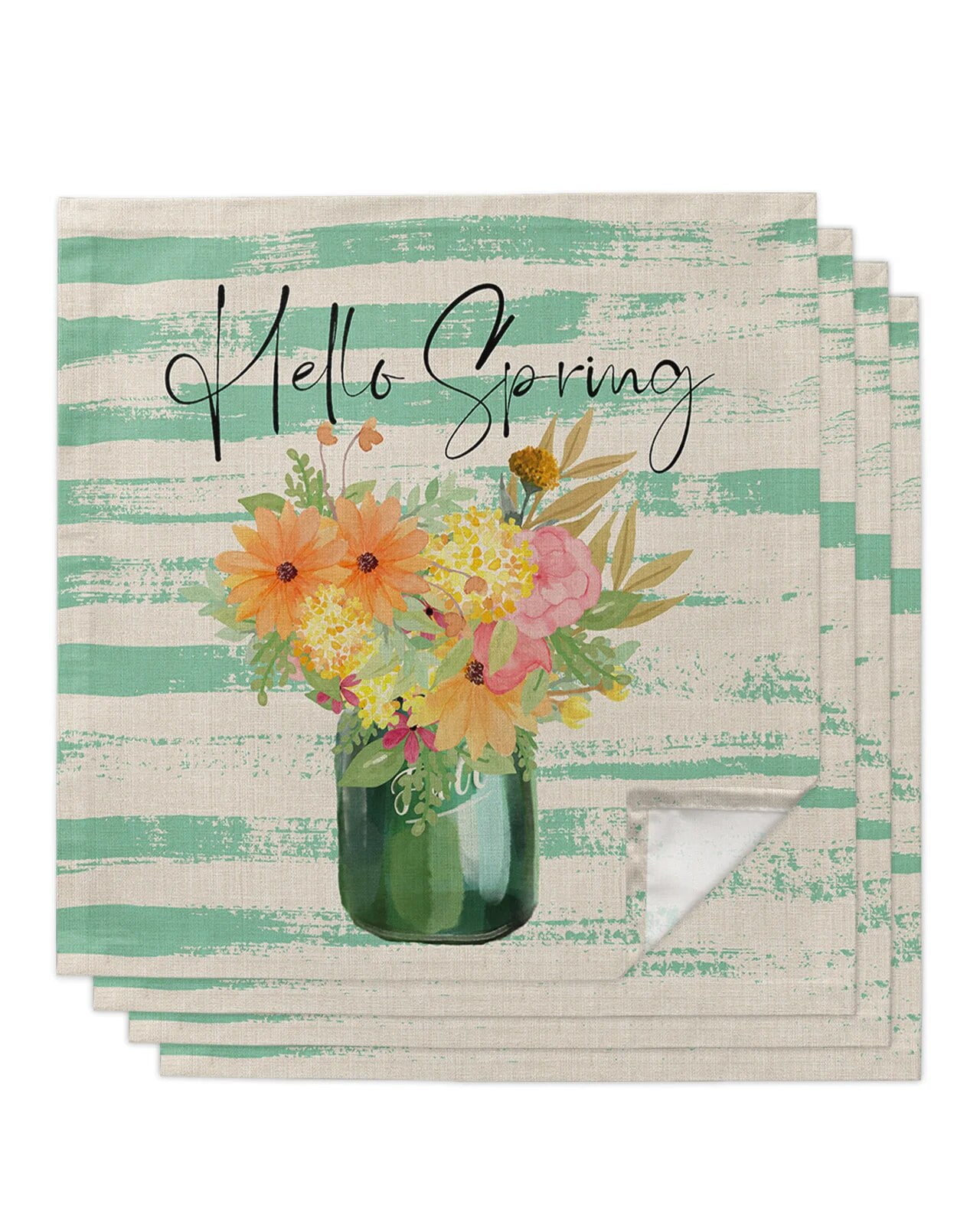 Hand Painted Spring Flowers And Daisies Table Napkins Handkerchief ...