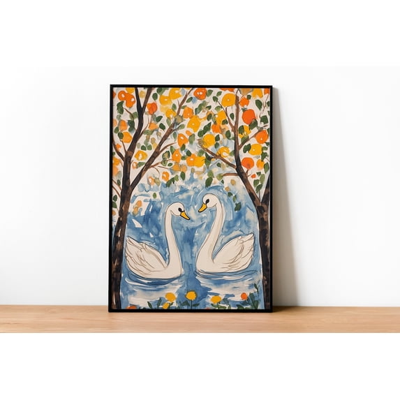 Hand Painted Swan Valentine Nursery Wall Art, Unframed Paper Print Size ...