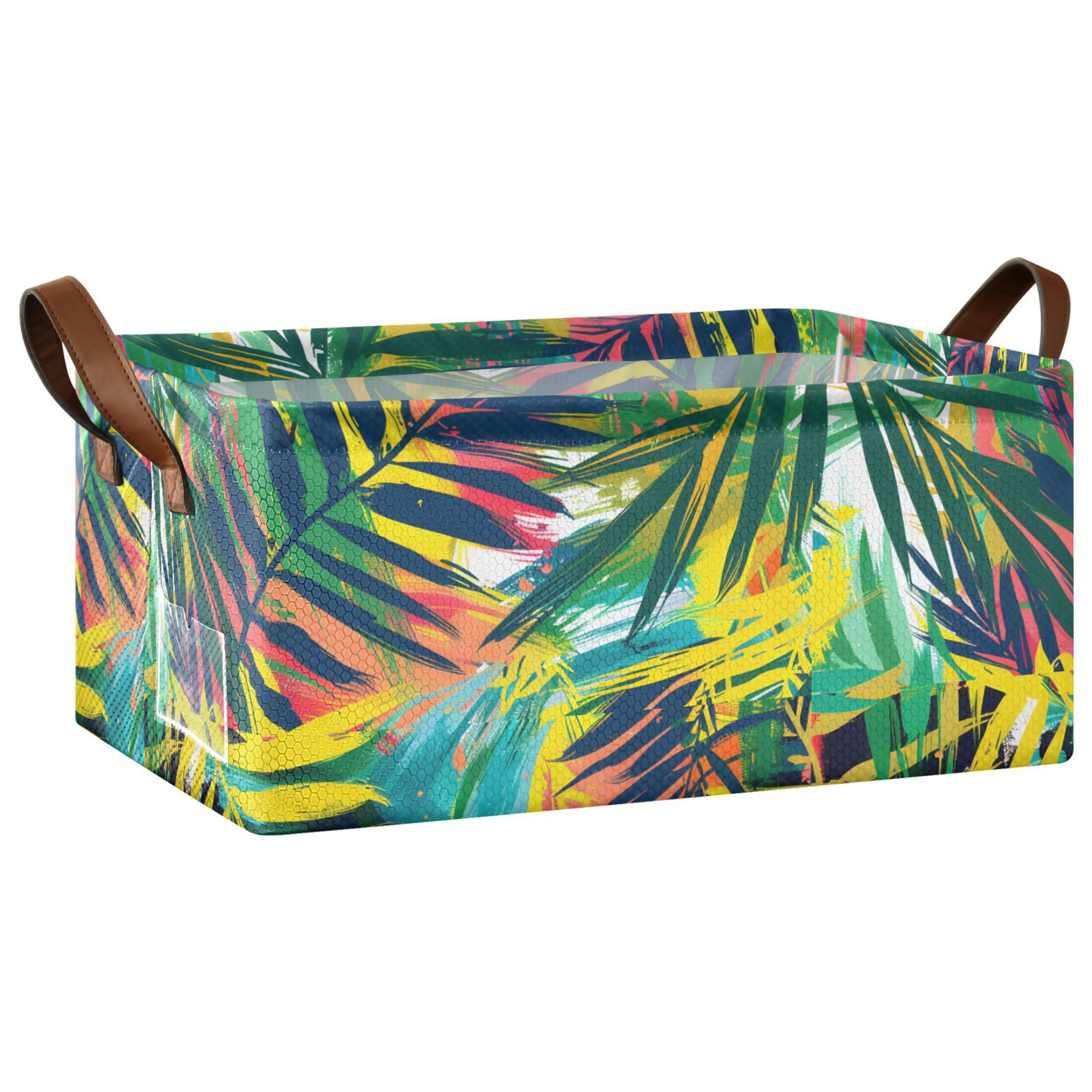 Hand Painted Tropical Leaf Collapsible Storage Bins Fabric Shelf ...