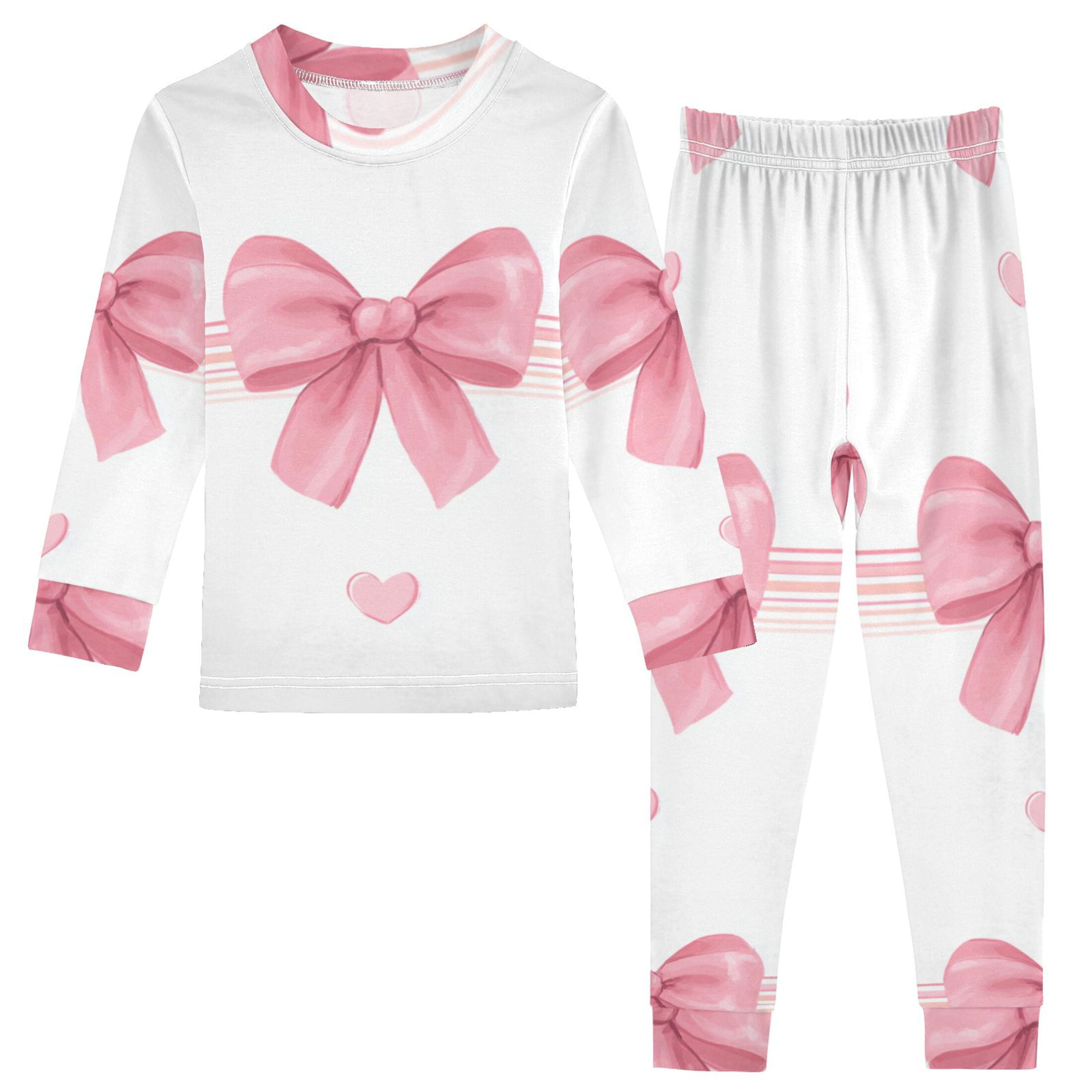 Hand Painted Valentine Heart Bow Lines Cotton Pajama Set Long Sleeve ...
