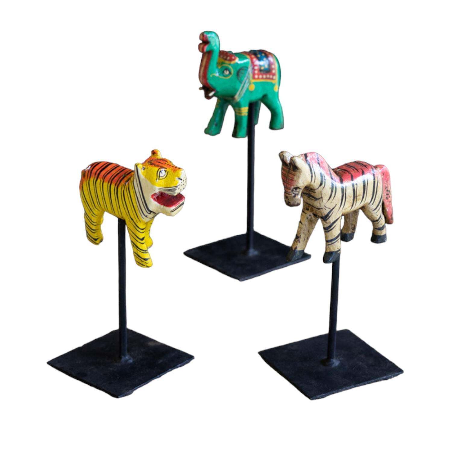 Hand-Painted Wooden Animals on Metal Stands - Walmart.com