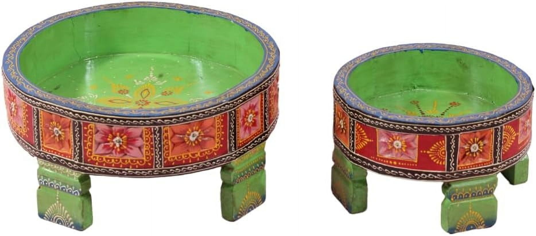 Hand-Painted Wooden Chakki Table Set – 30x30x15 cm & 22x22x13 cm, Decor ...