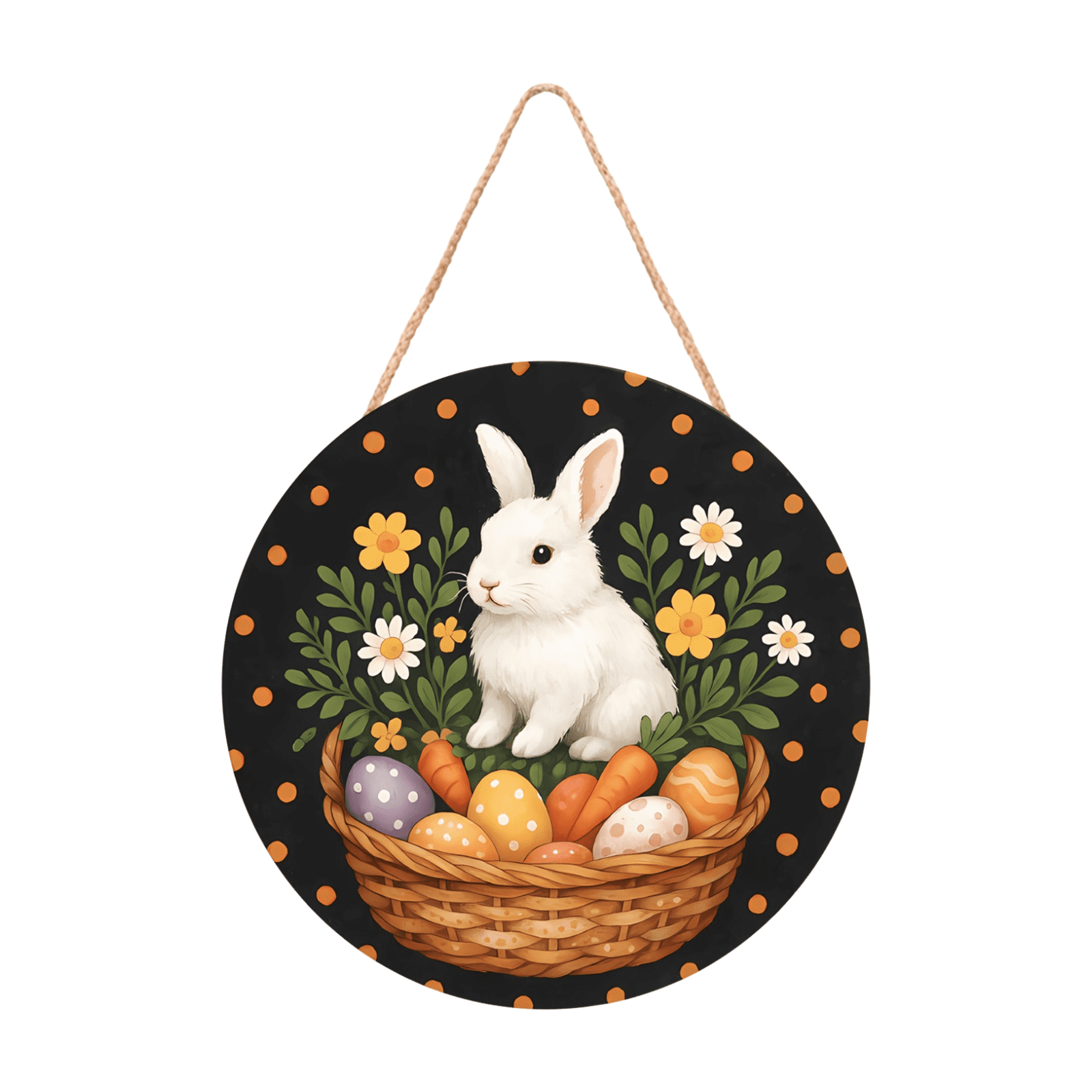 Hand-Painted Wooden Easter House Plate, Double-Sided Round Wall & Door ...