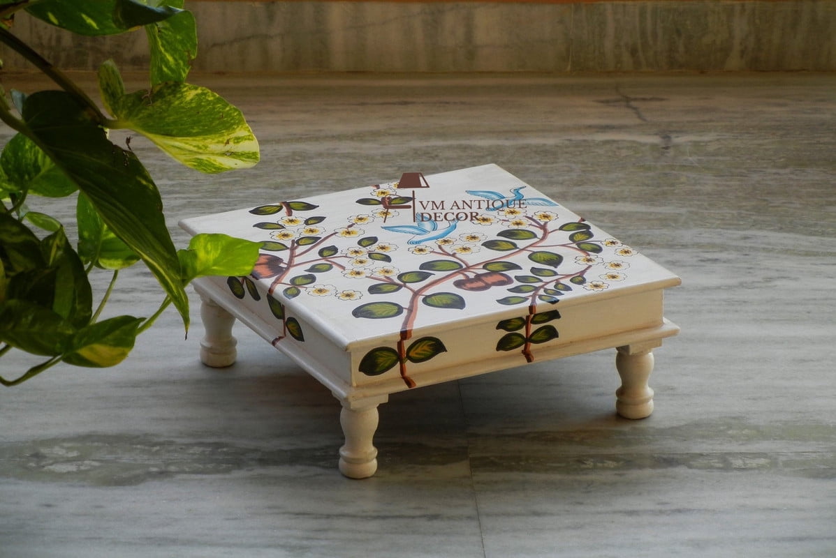 Hand-Painted Wooden Pooja Chowki with Floral Design - Walmart.com