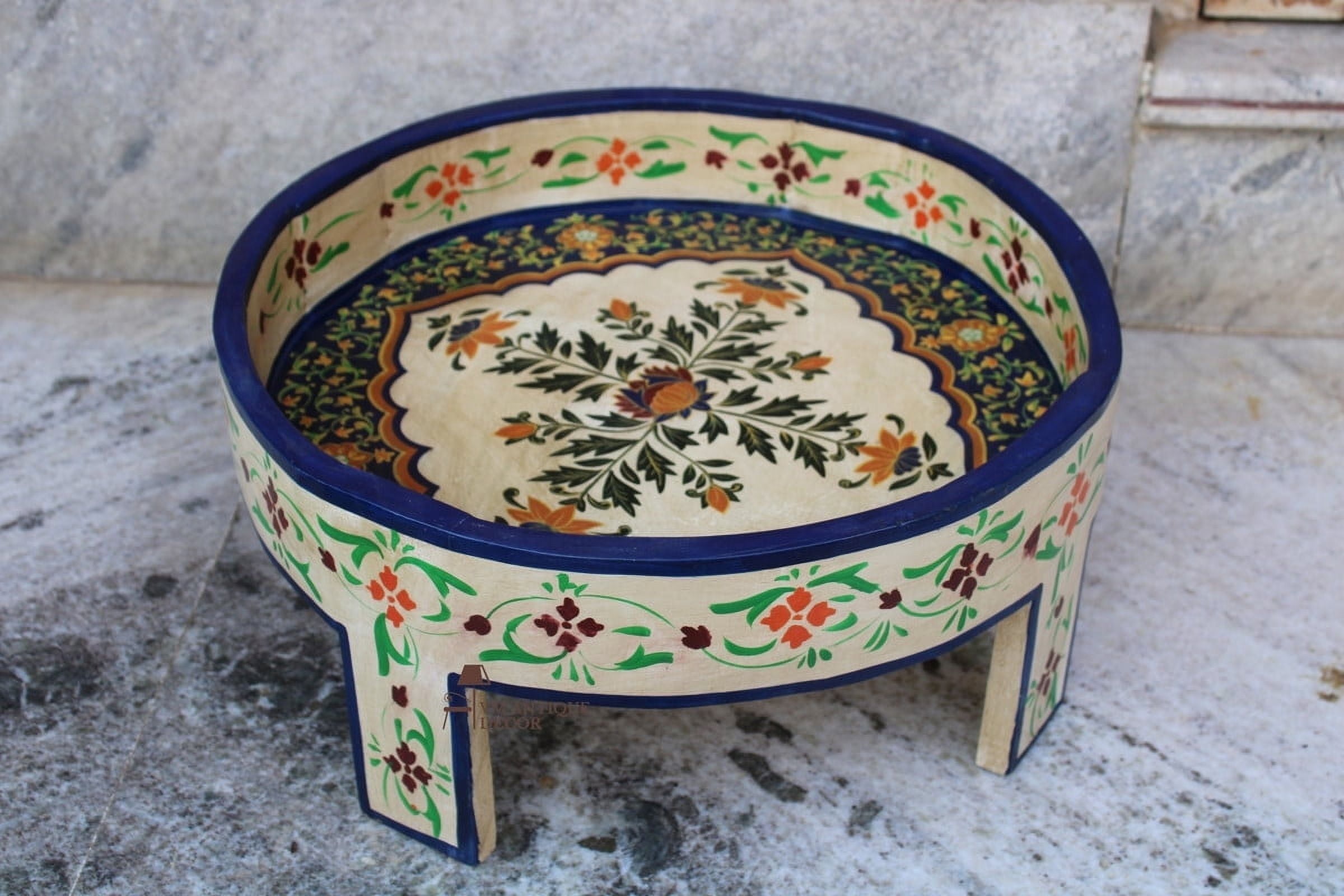Hand-Painted Wooden Round Decorative Table with Floral Motifs - Walmart.com