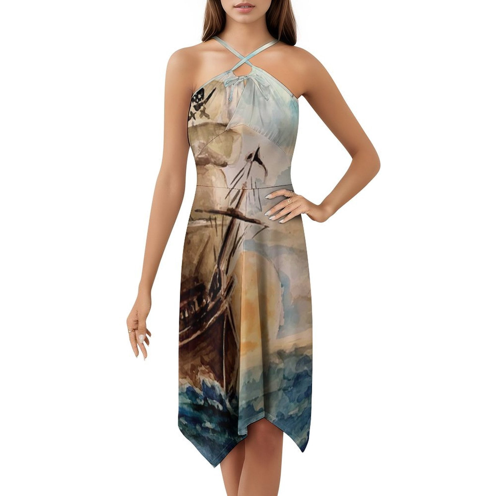 Hand Painting The Pirate Ship Dress Elegant Party Dresses Evening ...
