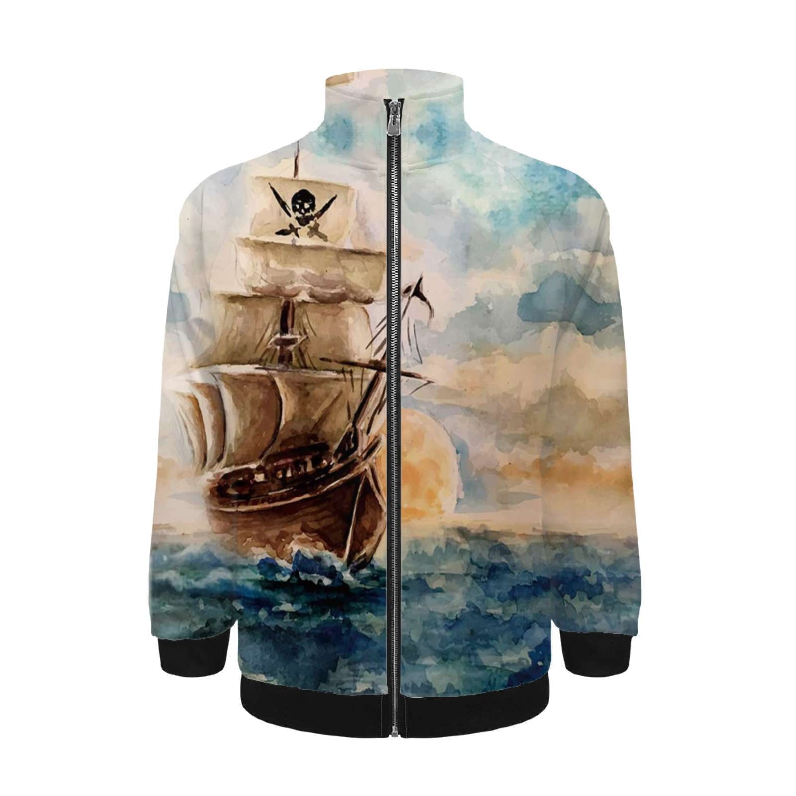 Hand Painting The Pirate Ship Jacket Men's Street Cool Long Sleeves Coat Personality Tops ...