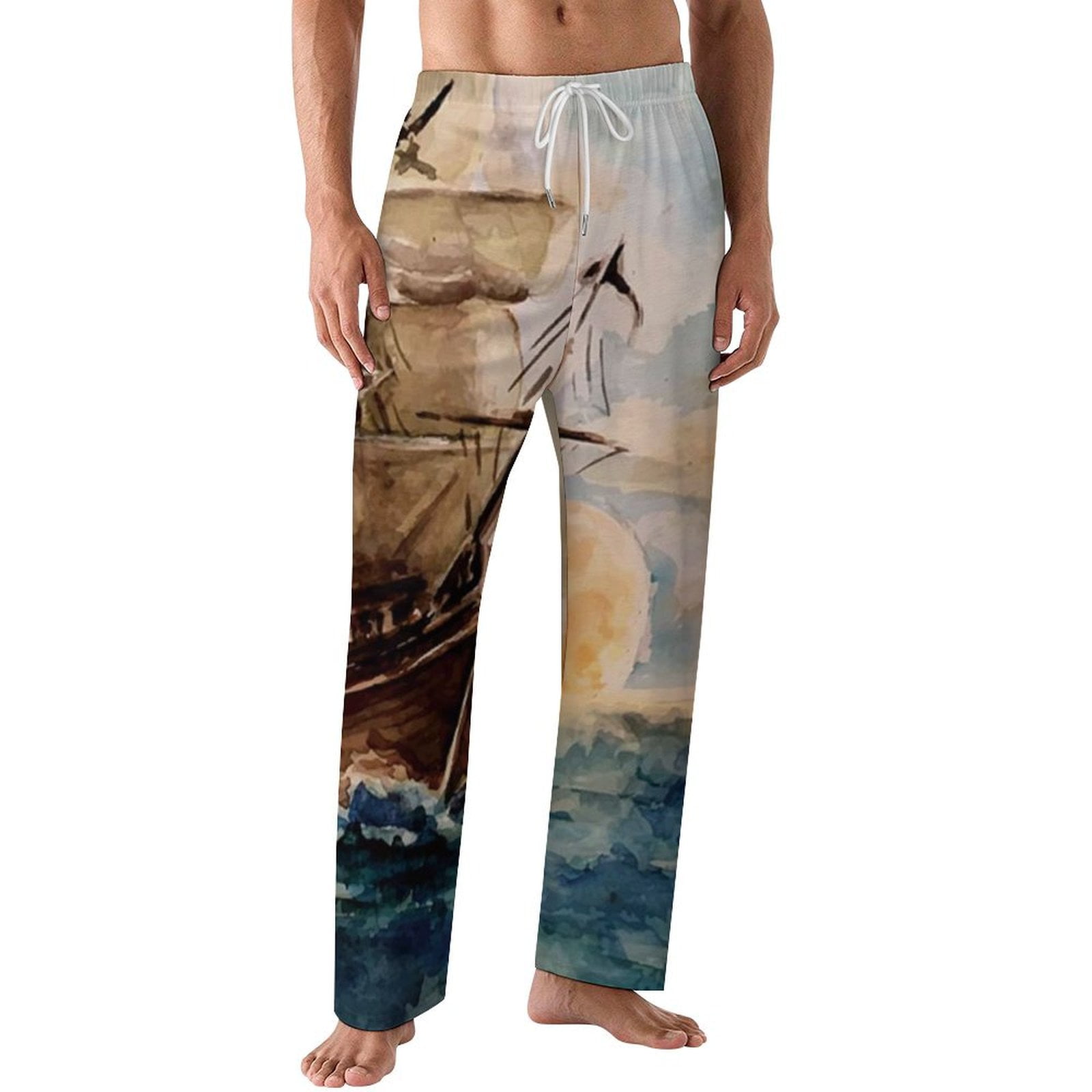 Hand Painting The Pirate Ship Mens Pajamas Pajama Pants Mens Sleepwear ...
