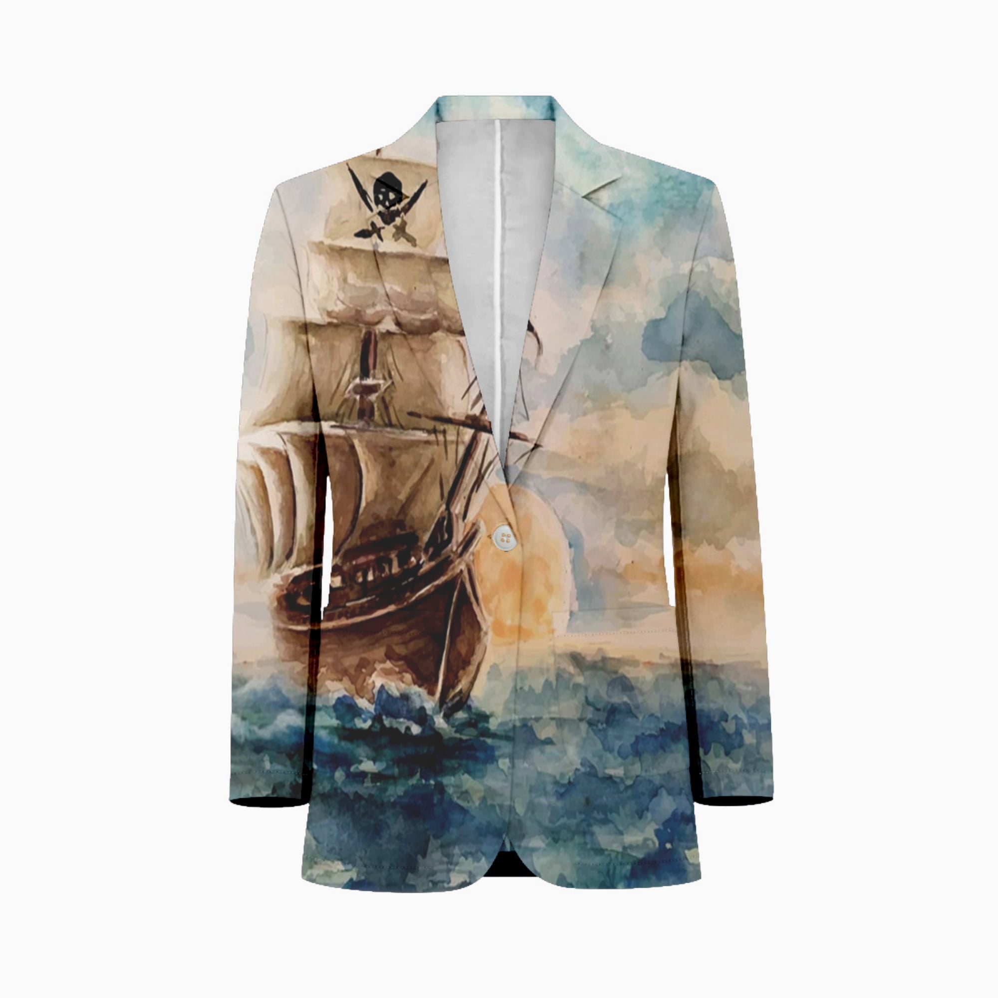 Hand Painting The Pirate Ship Mens Suits Shawl Collar Slim Fit Suit ...