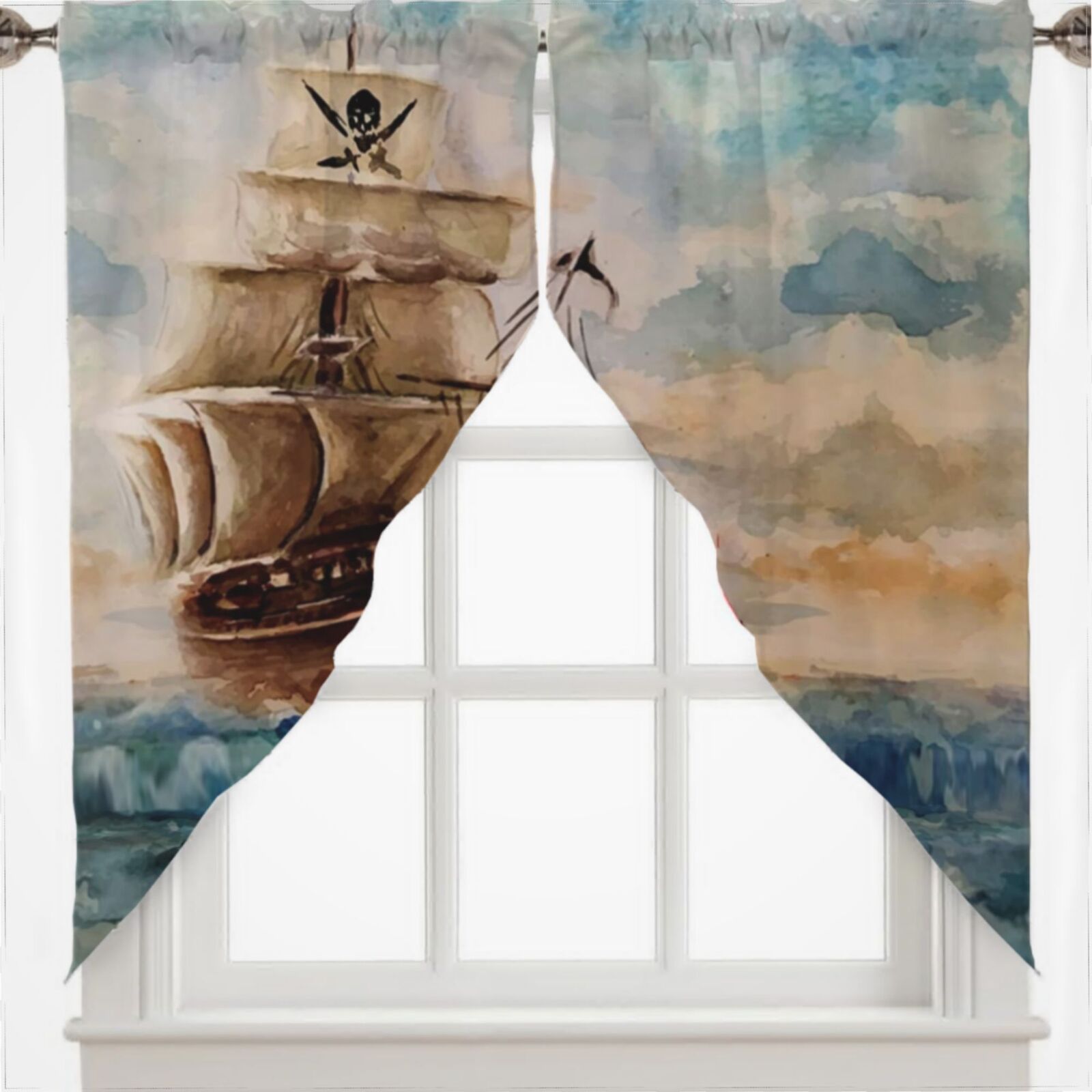 Hand Painting The Pirate Ship Swag Valances For Windows 2 Pack For ...