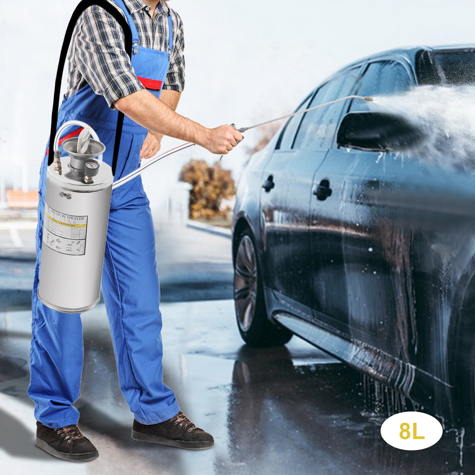 Hand-Pump Stainless Steel Sprayer 2 Gal Sprayer Pump 0.2-0.4MPA w/ 1.2m ...