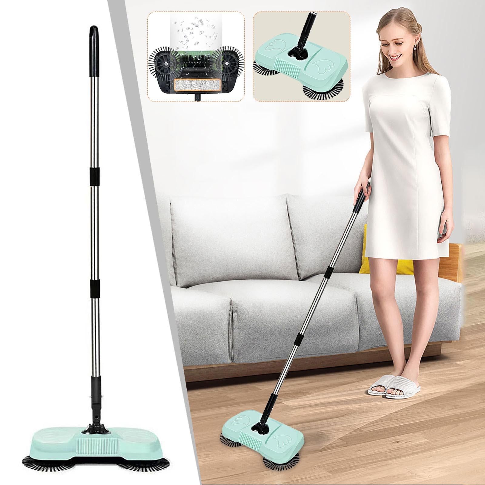 Hand Push Sweeper Manual Floor Cleaner | Three-in-One Suction Brush Mop ...