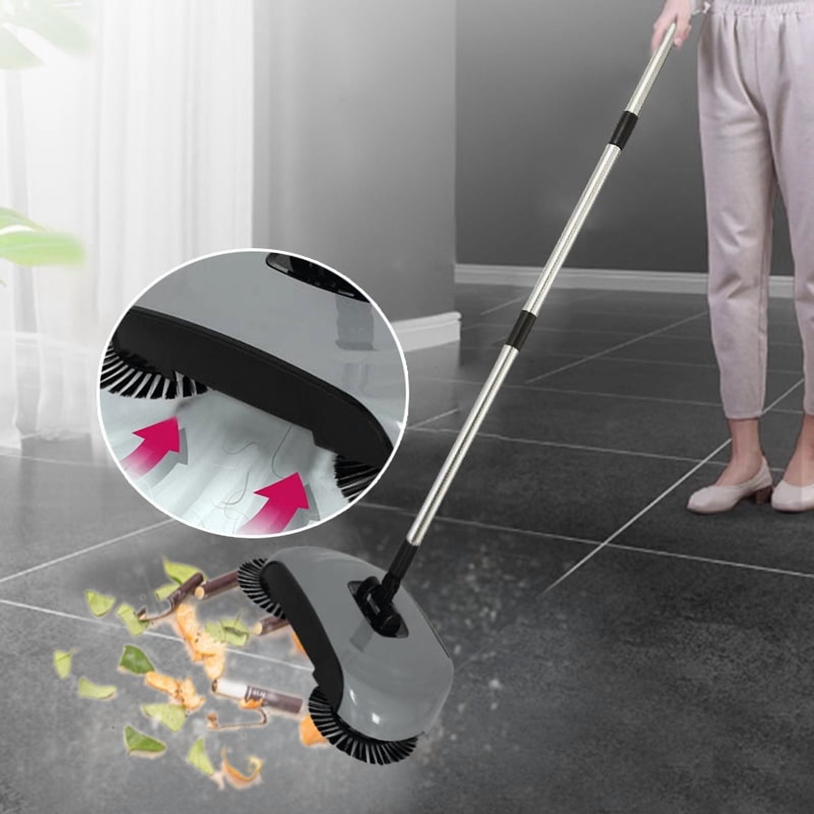Hand Push Sweeper Spinning Broom, with 360-Rotation Long Handle ...