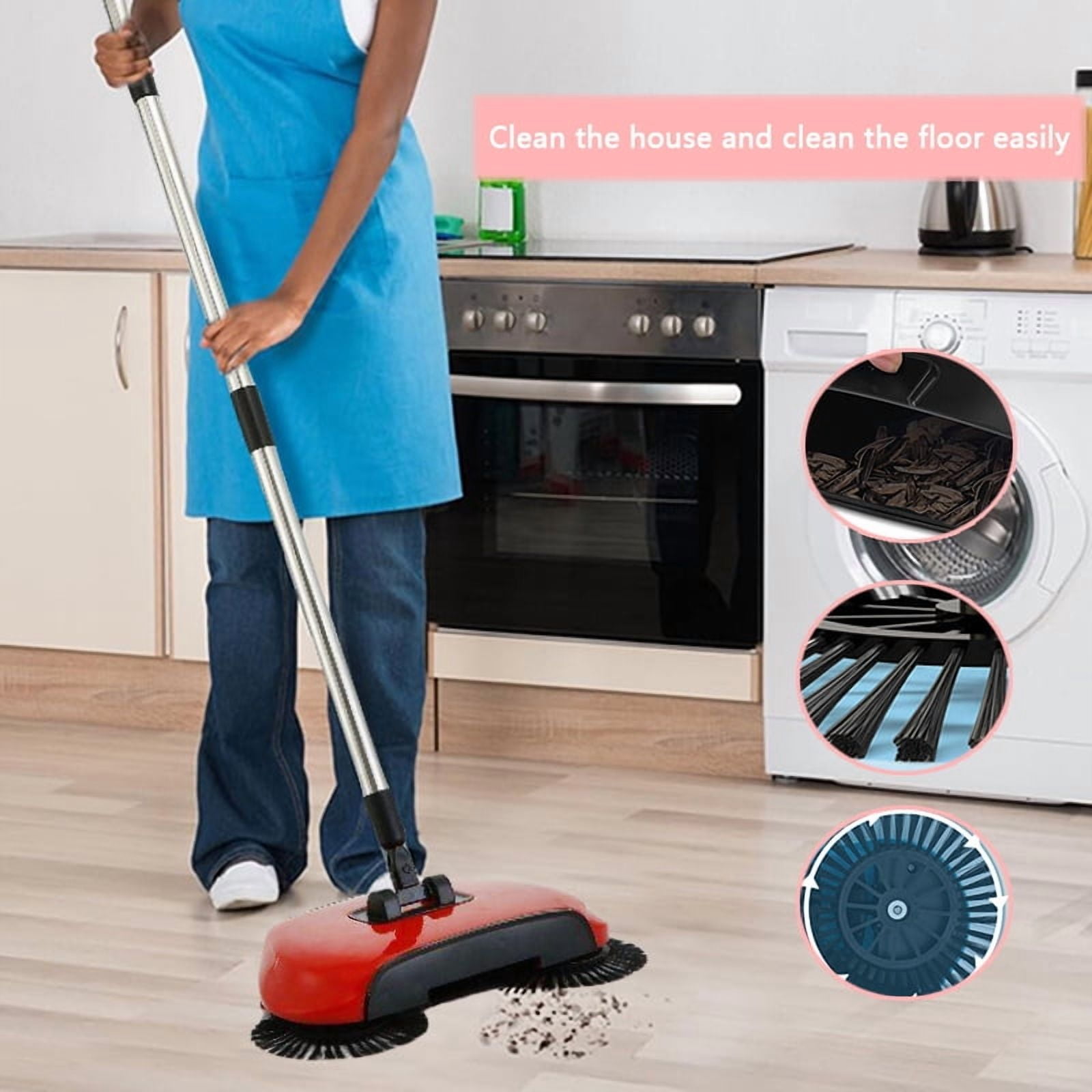 Hand Push Sweeper Spinning Broom, with 360-Rotation Long Handle ...