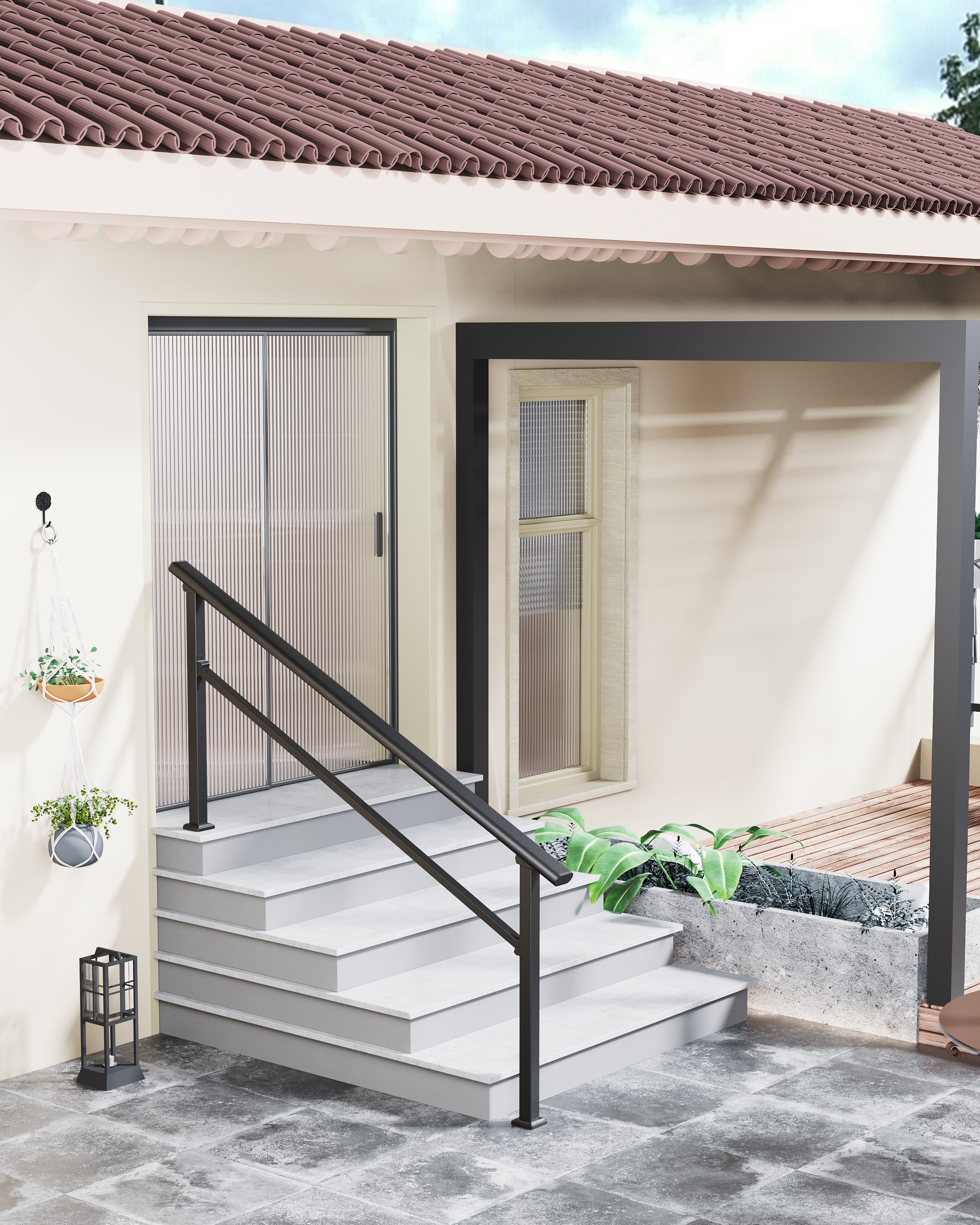 Hand Rails for Outdoor Steps, 2/3/4/5/6 Steps Handrail & Indoor Stair ...