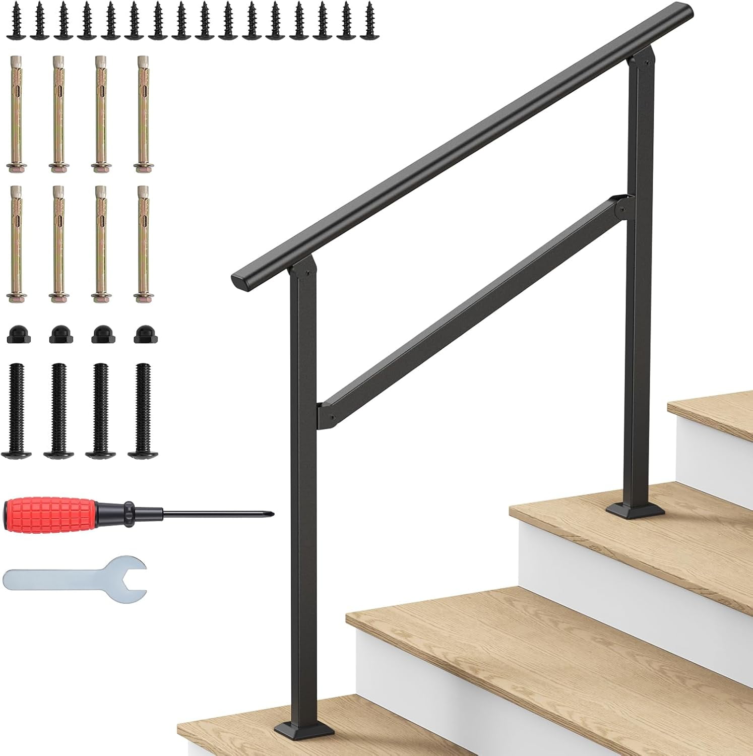 Hand Rails for Outdoor Steps, 2-5 Steps Wrought Iron Handrails for ...
