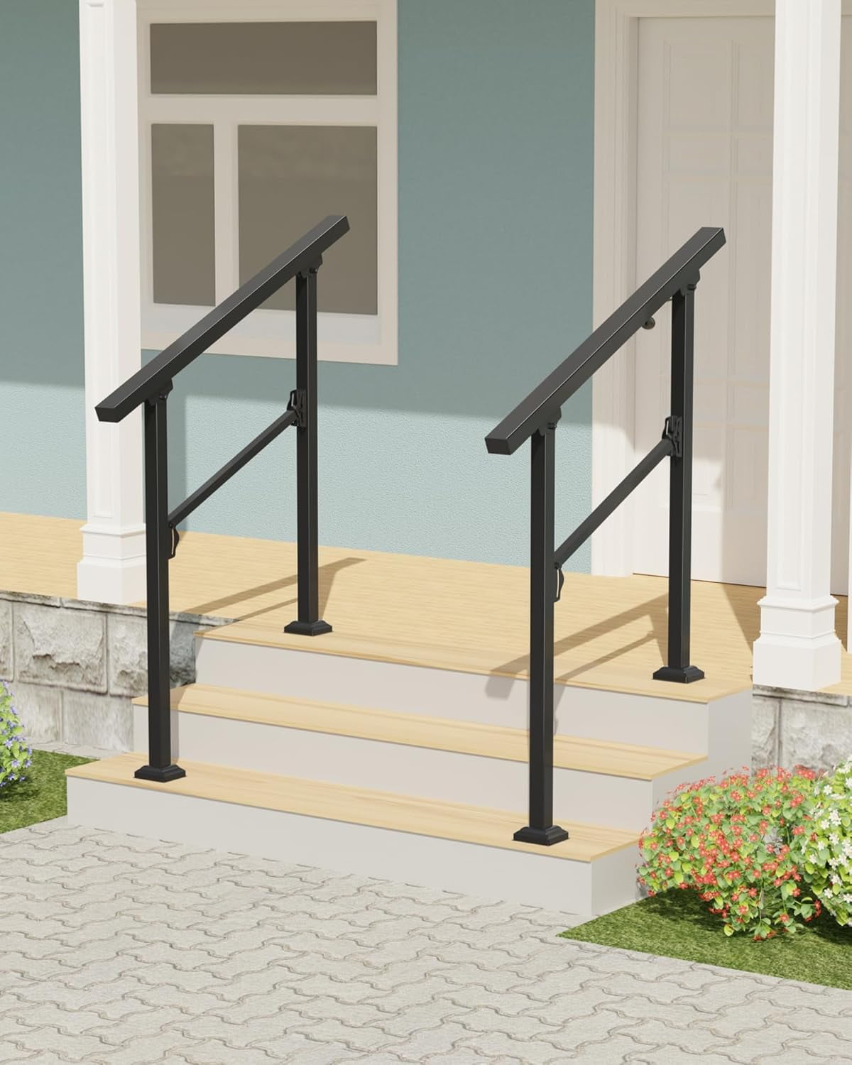 Hand Rails for Outdoor Steps, 2 Packs 3 Step Handrail, Stair Railing Indoor, Hand Rails for ...