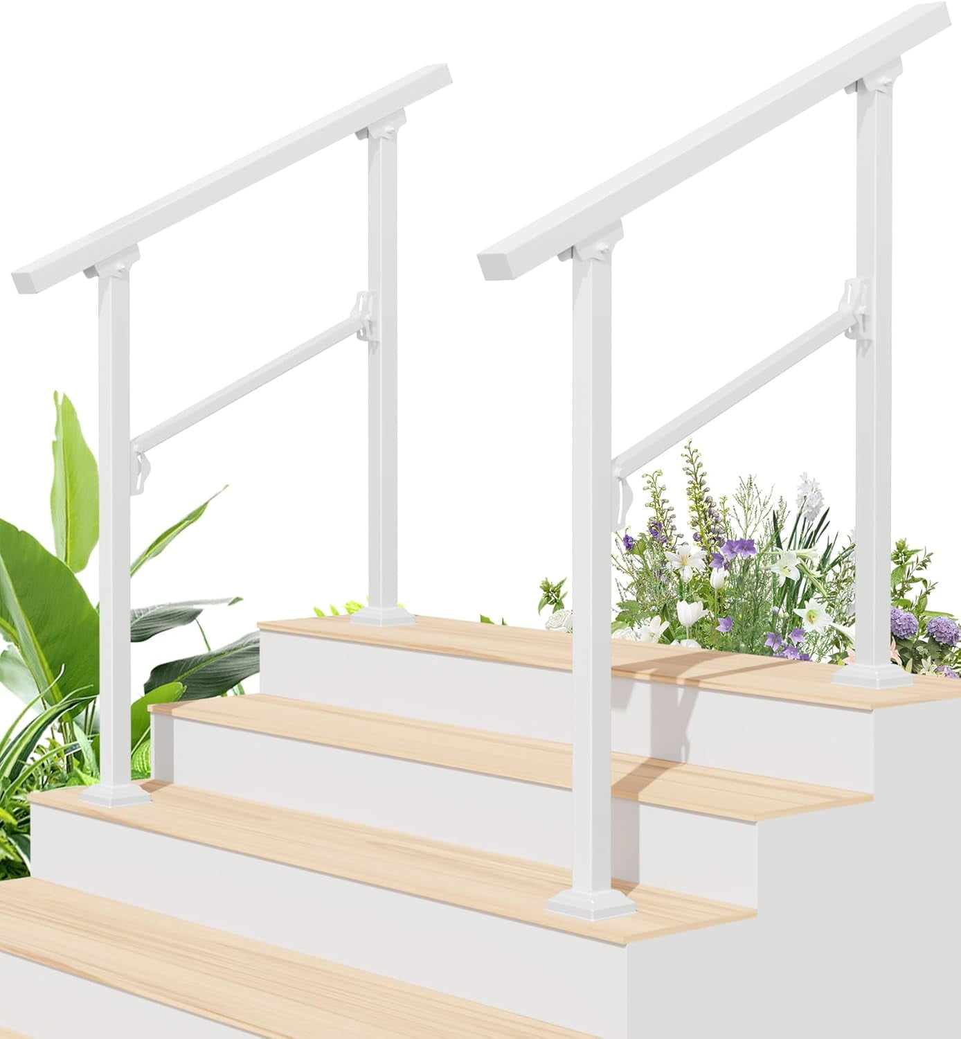 Hand Rails for Outdoor Steps, 2 Packs 3 Step Handrail, Stair Railing Indoor, Hand Rails for ...