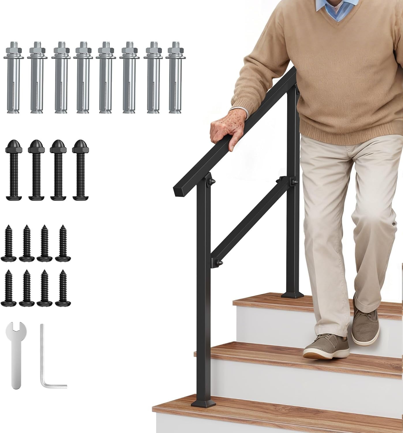 Hand Rails for Outdoor Steps, 3 Step Stair Handrail with Updated ...