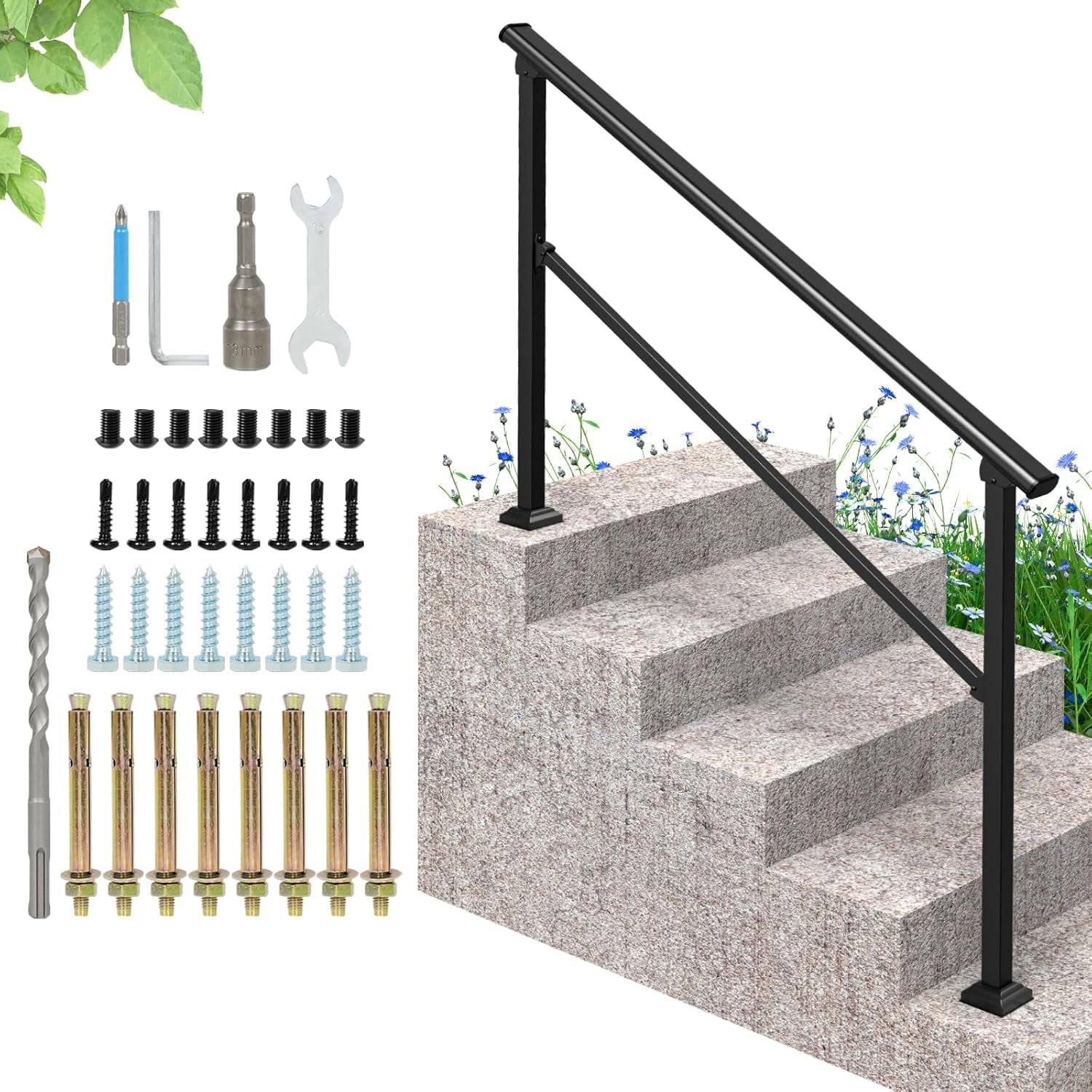 Hand Rails for Outdoor Steps - 5 Step Handrail Stair Railing Indoor ...
